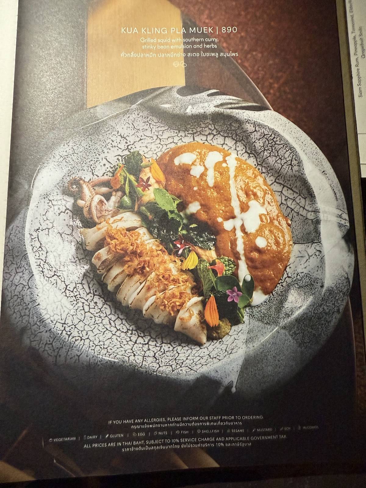 Menu at Le Du Kaan restaurant, Bangkok