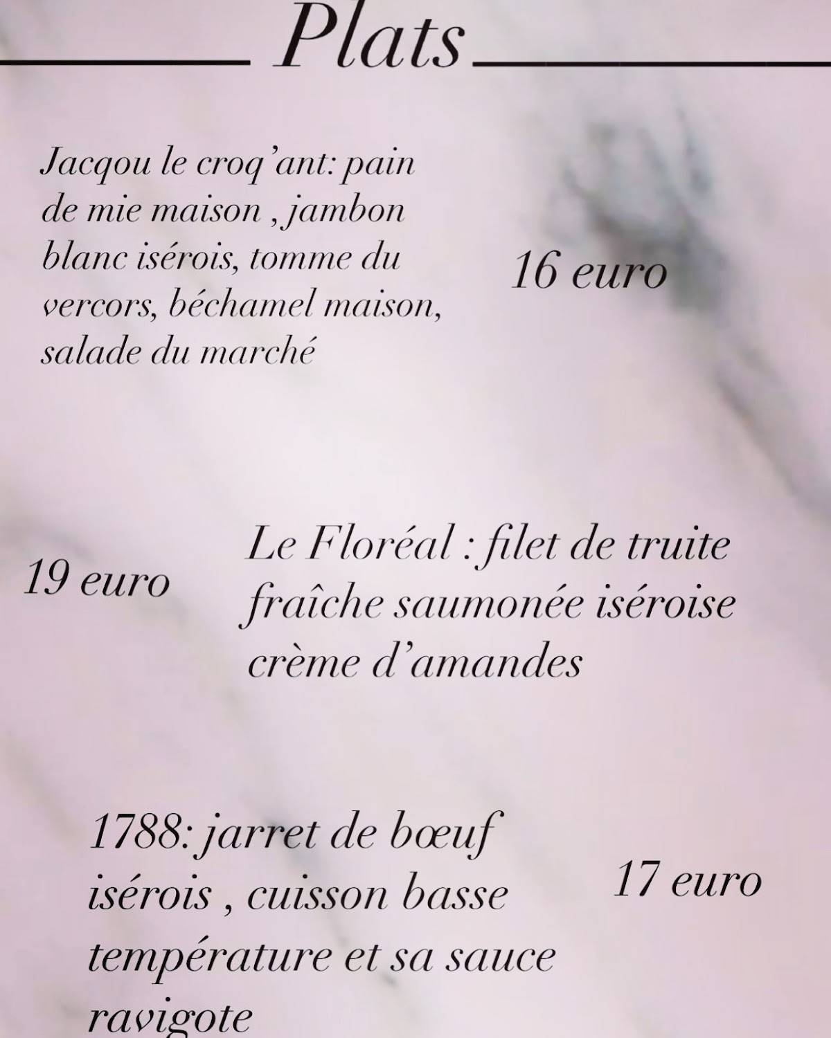 Menu au Le Floréal restaurant, Vizille