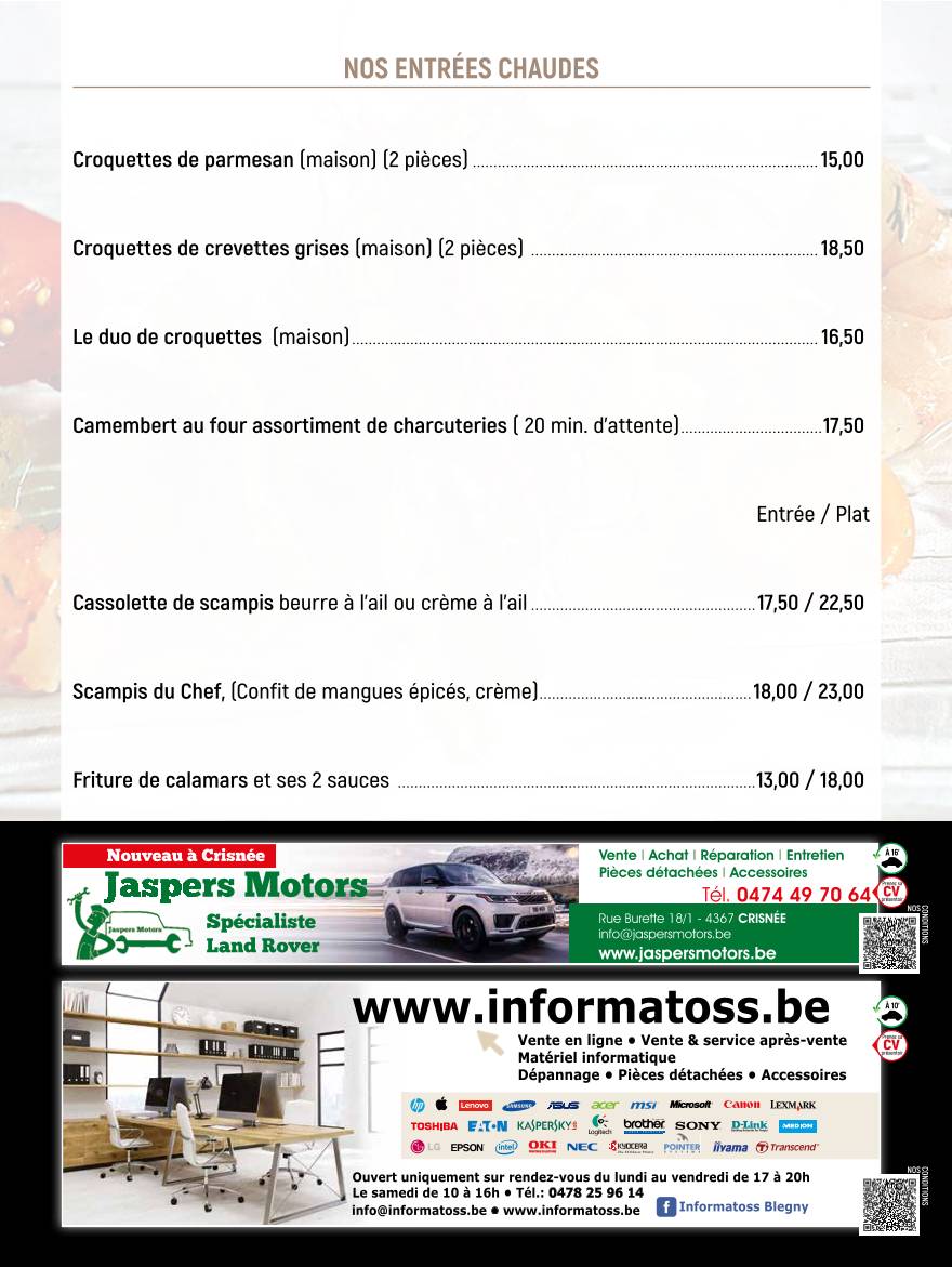Menu au Le Fortin, Blegny, Rue Lieutenant Jungling 7