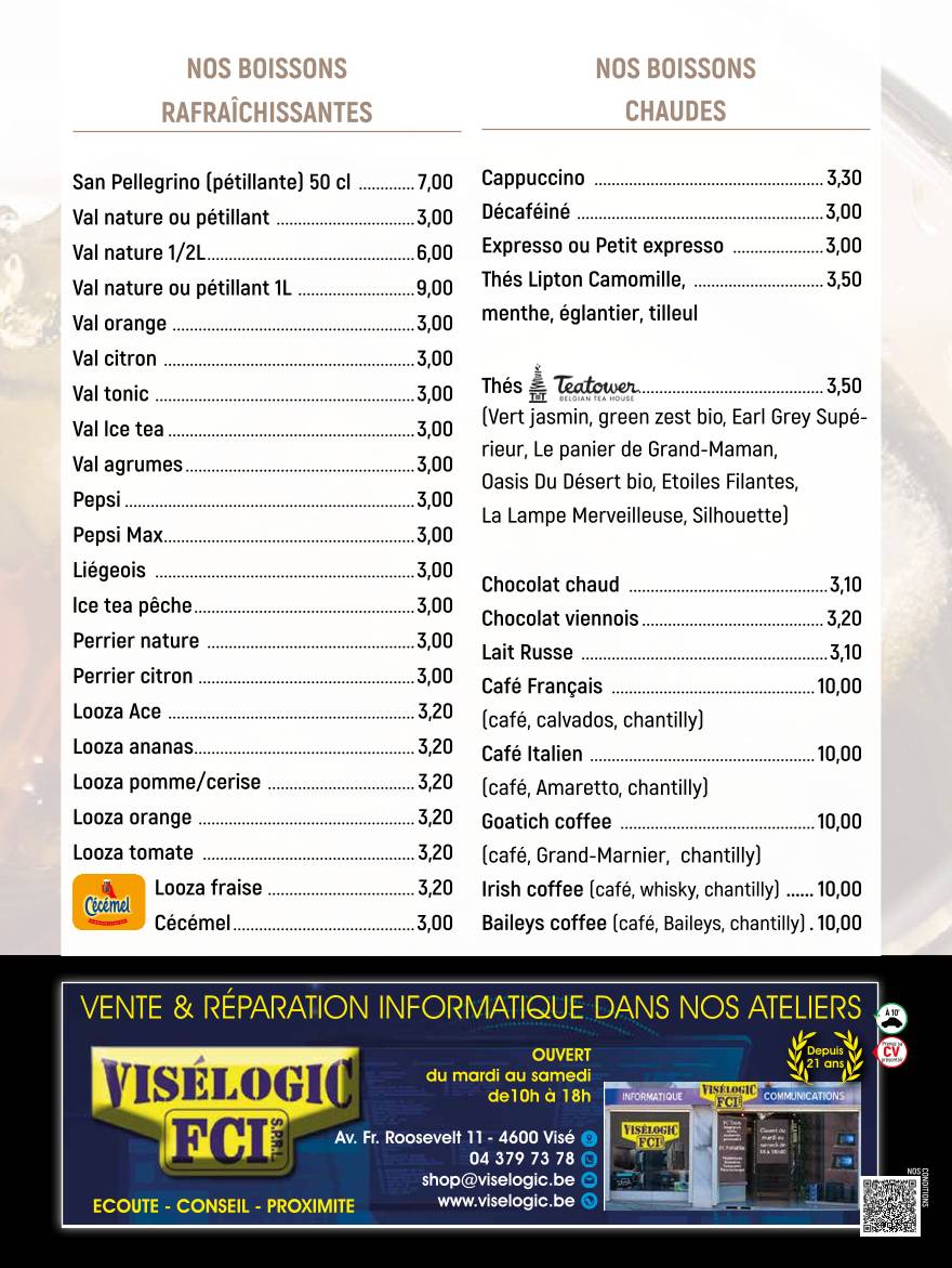 Menu au Le Fortin, Blegny, Rue Lieutenant Jungling 7