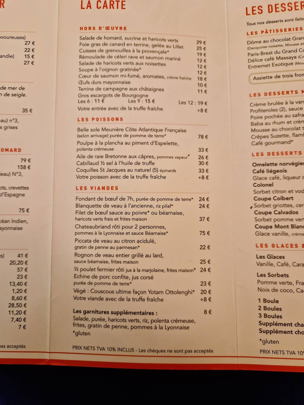 Menu at Le Grand Colbert restaurant, Paris, 2 Rue Vivienne