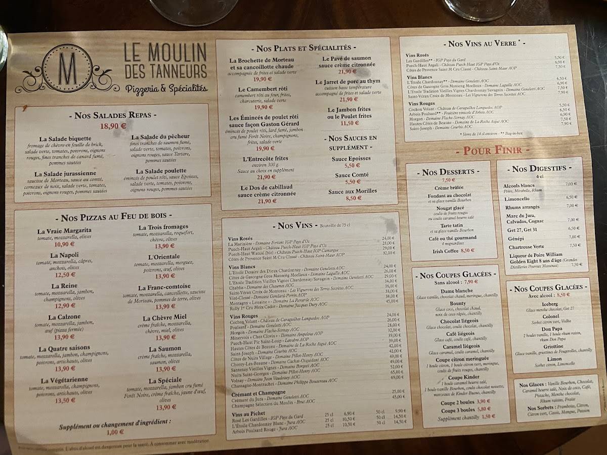 Menu au Le Moulin des Tanneurs pizzeria, Dole