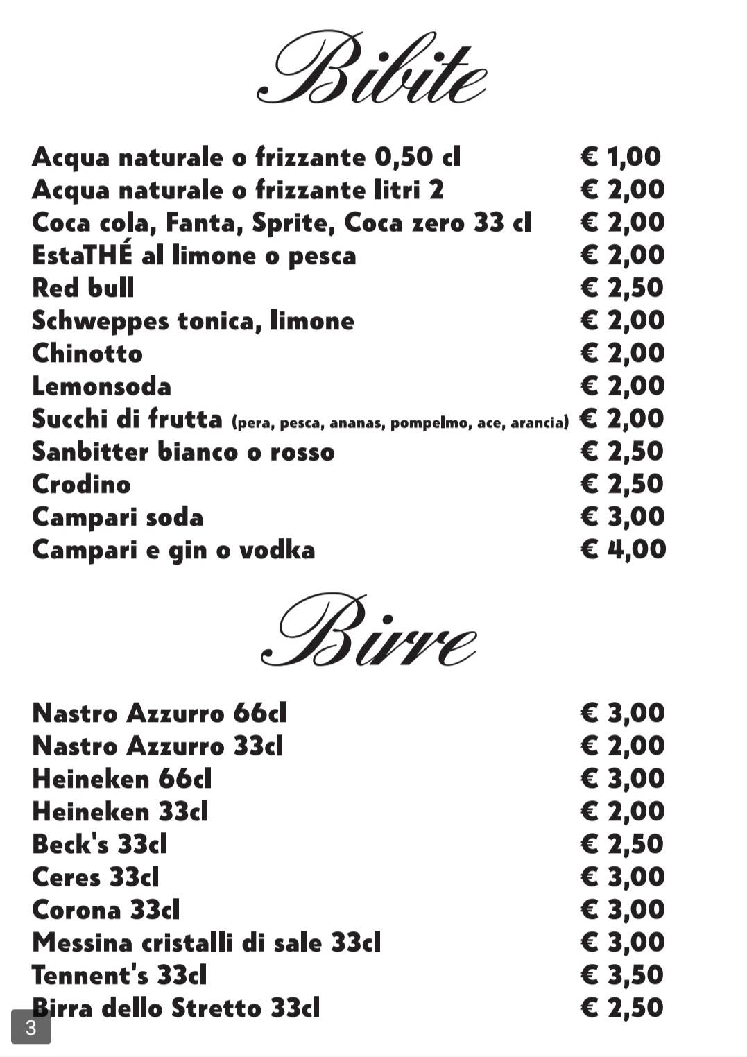 Menu da Le Petit Paris pub & bar, Menfi