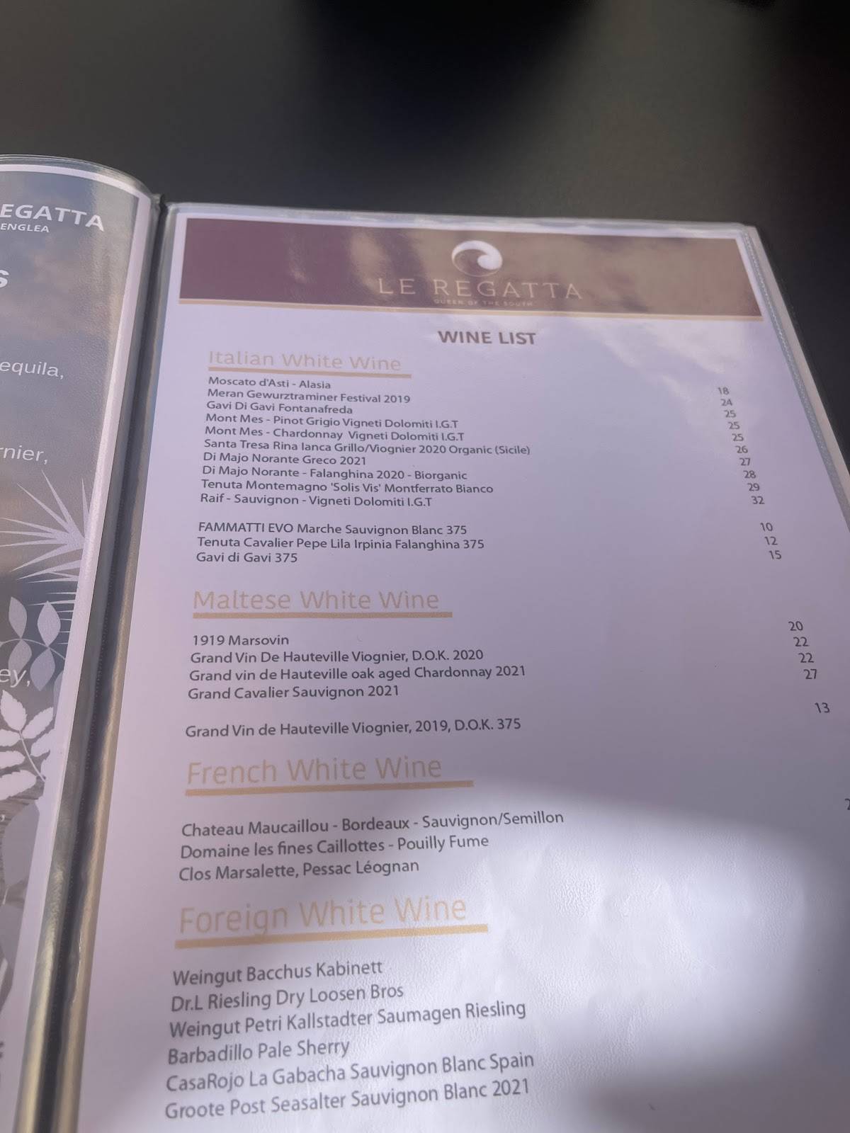 Speisekarte von Le Regatta Bistro by the Sea restaurant, Senglea