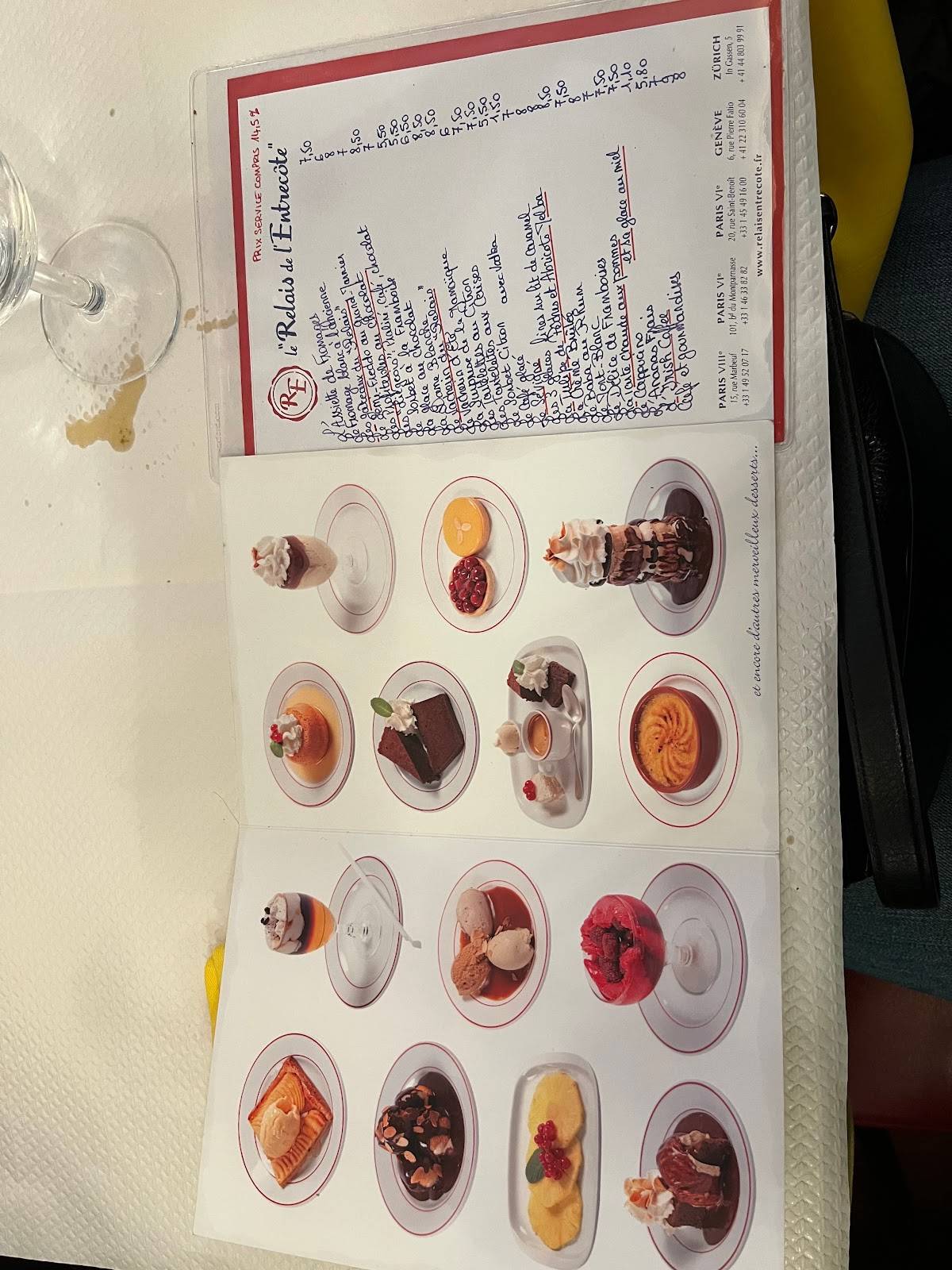 Menu au Le Relais de l'Entrecôte restaurant à viande, Paris, 15 Rue Marbeuf