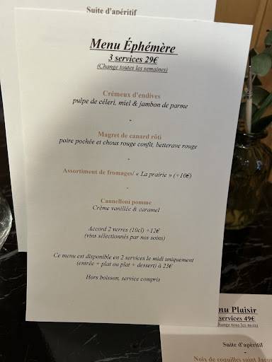 Menu at Le Tableau restaurant, Arras