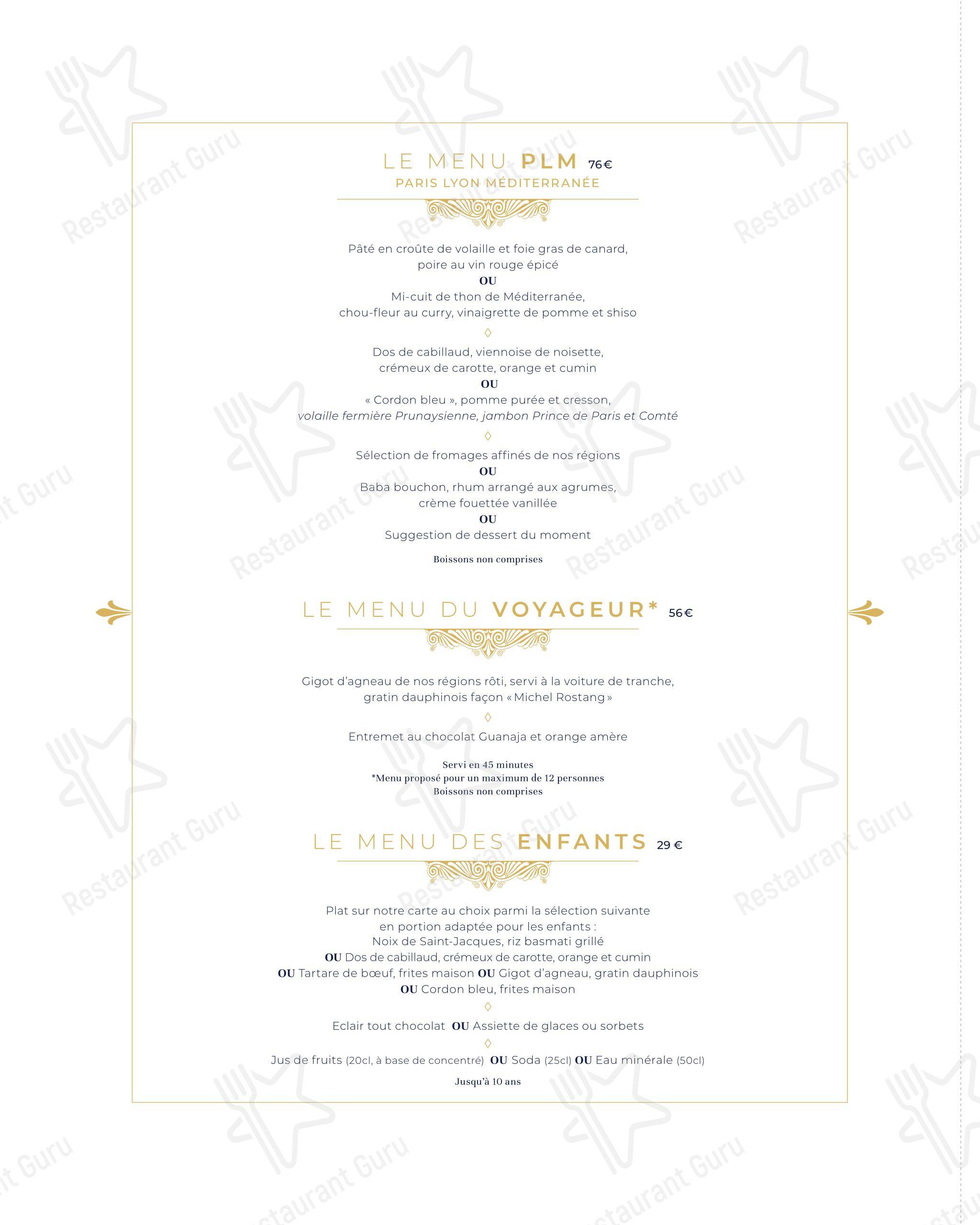 Menu at Le Train Bleu restaurant, Paris, Gare de Lyon