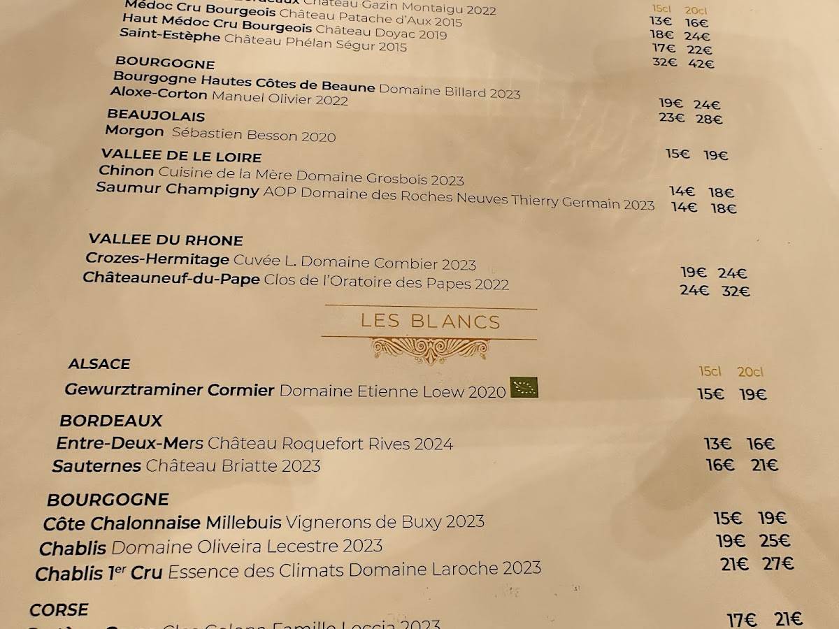 Menu au Le Train Bleu restaurant, Paris, Gare de Lyon
