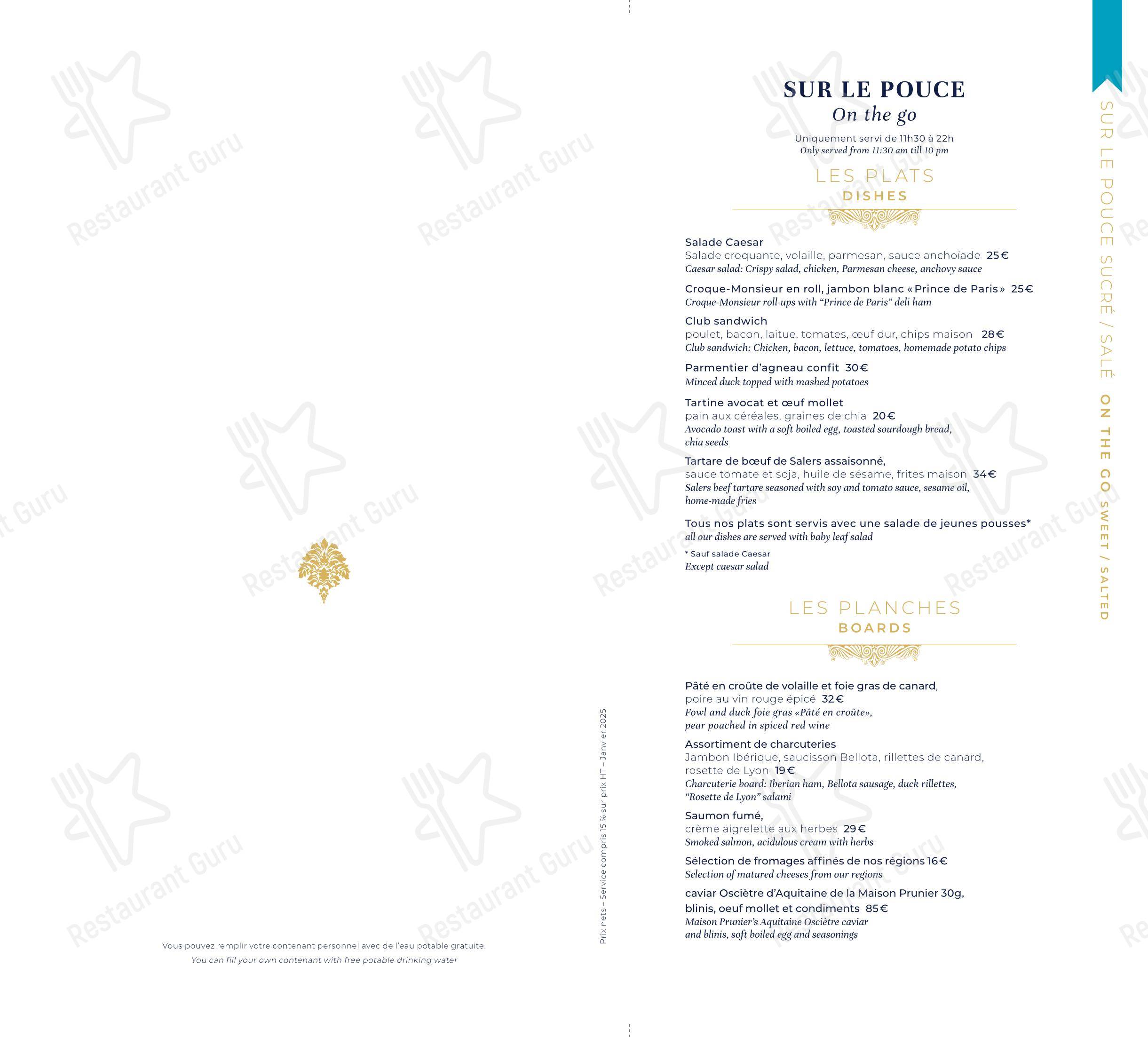Menu at Le Train Bleu restaurant, Paris, Gare de Lyon
