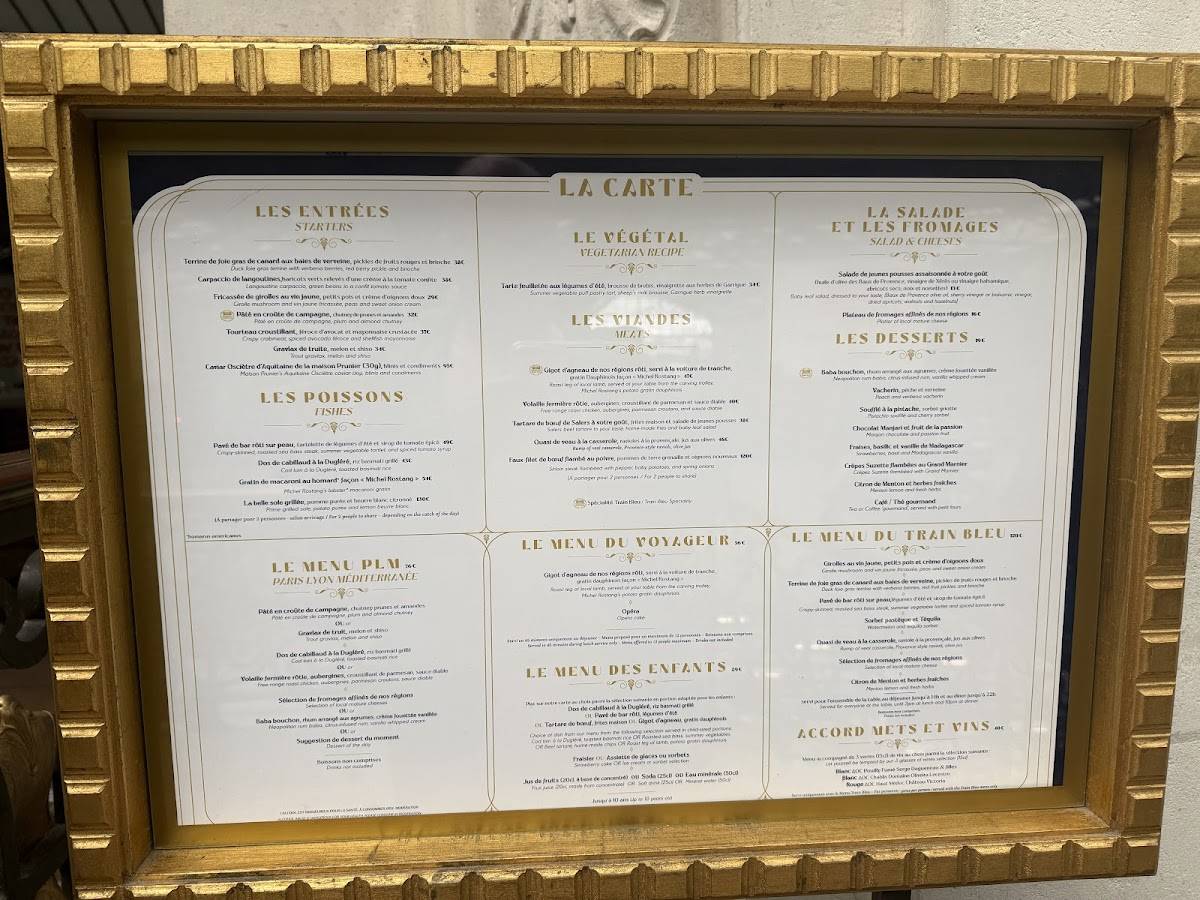 Menu au Le Train Bleu restaurant, Paris, Gare de Lyon