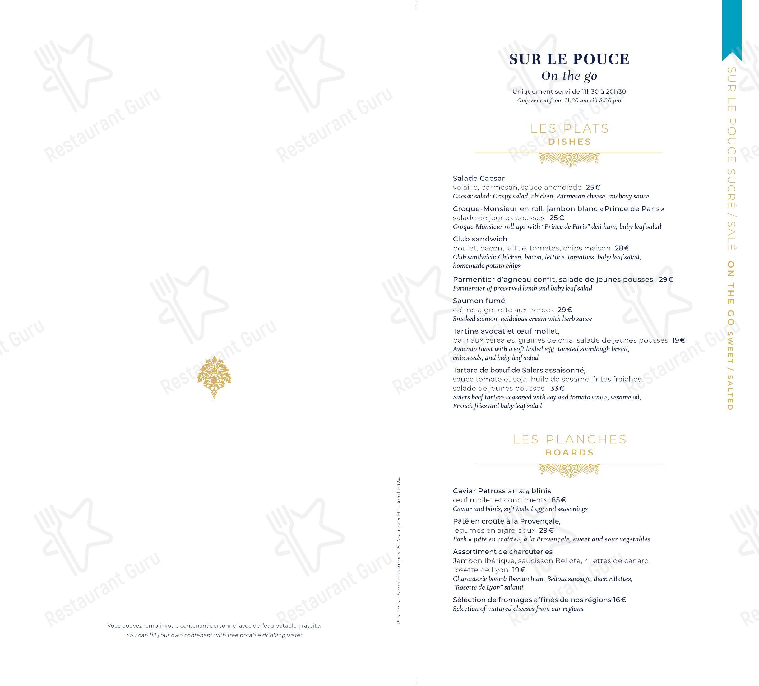 Menu at Le Train Bleu restaurant, Paris, Gare de Lyon