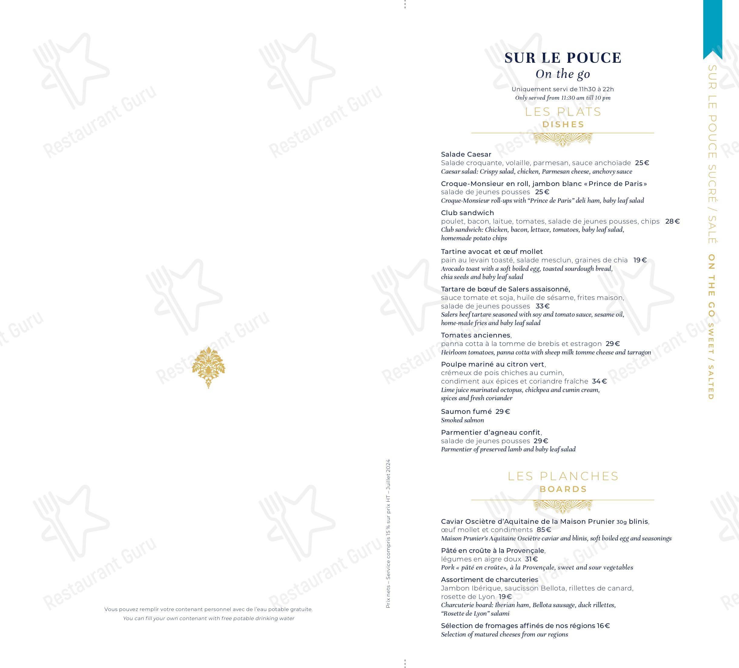 Menu au Le Train Bleu restaurant, Paris, Gare de Lyon