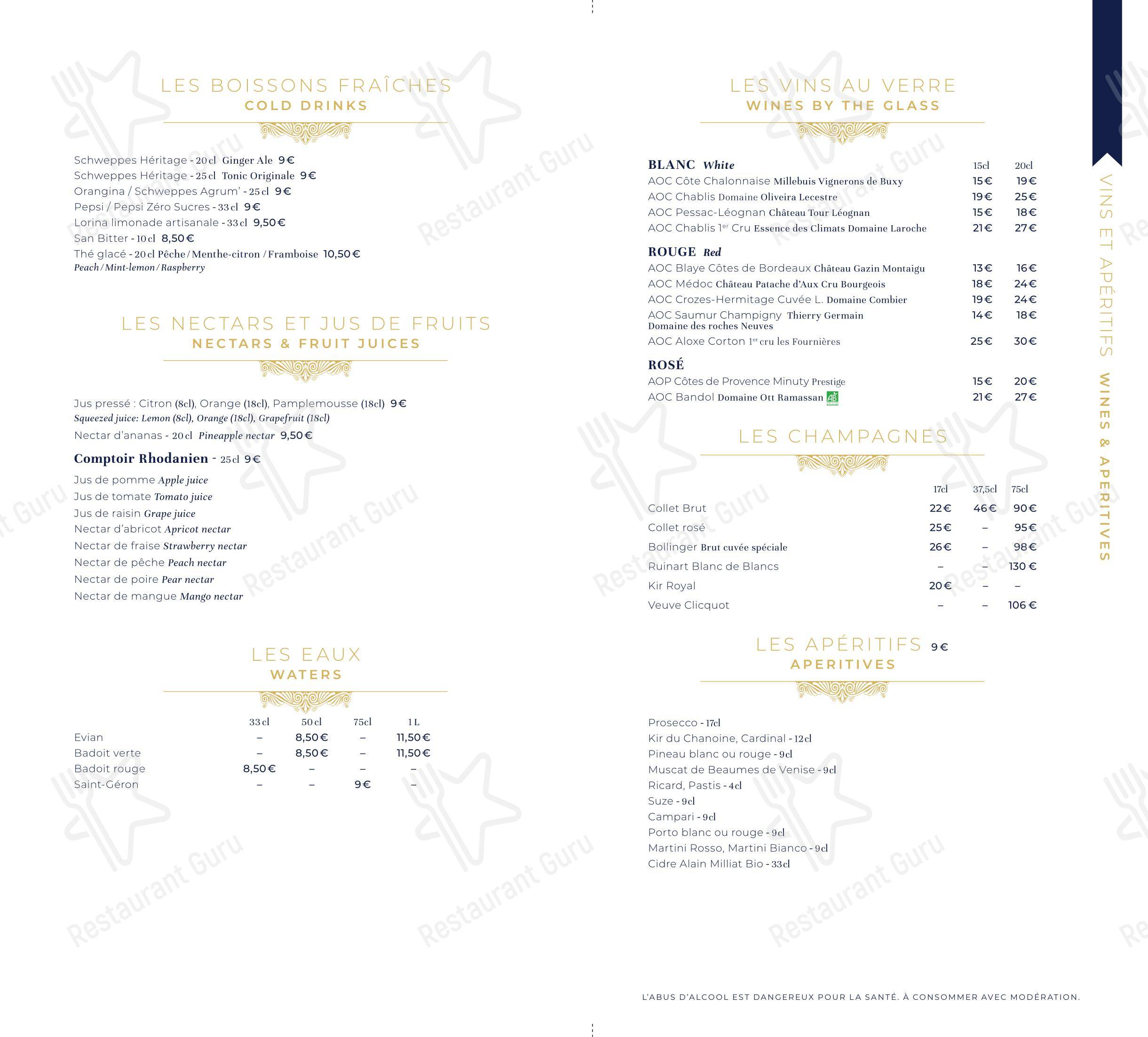 Menu au Le Train Bleu restaurant, Paris, Gare de Lyon