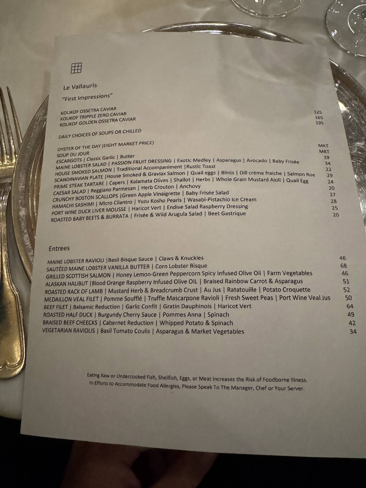Menu at Le Vallauris Restaurant, Palm Springs