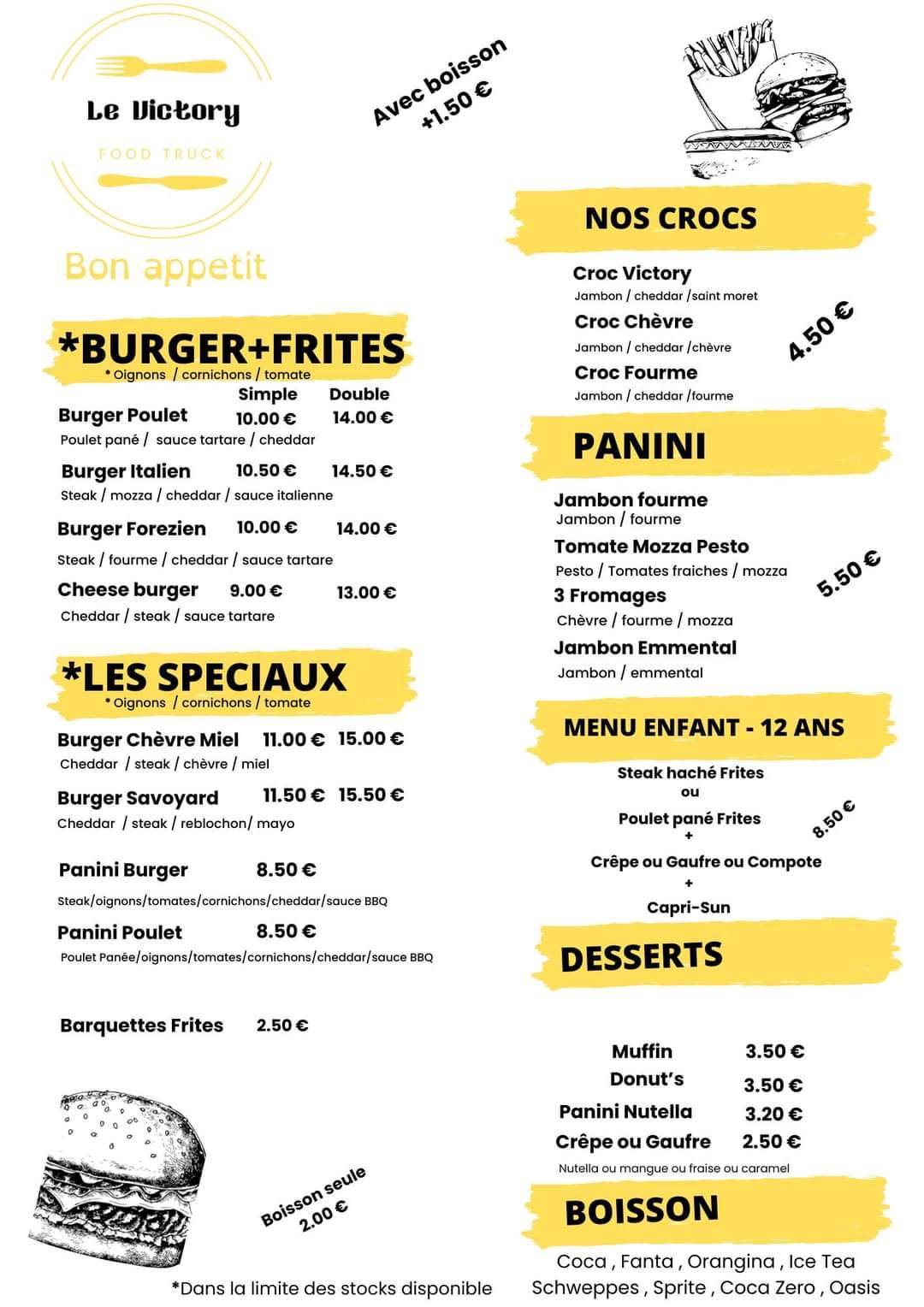 Menu at Le Victory restaurant, Champdieu