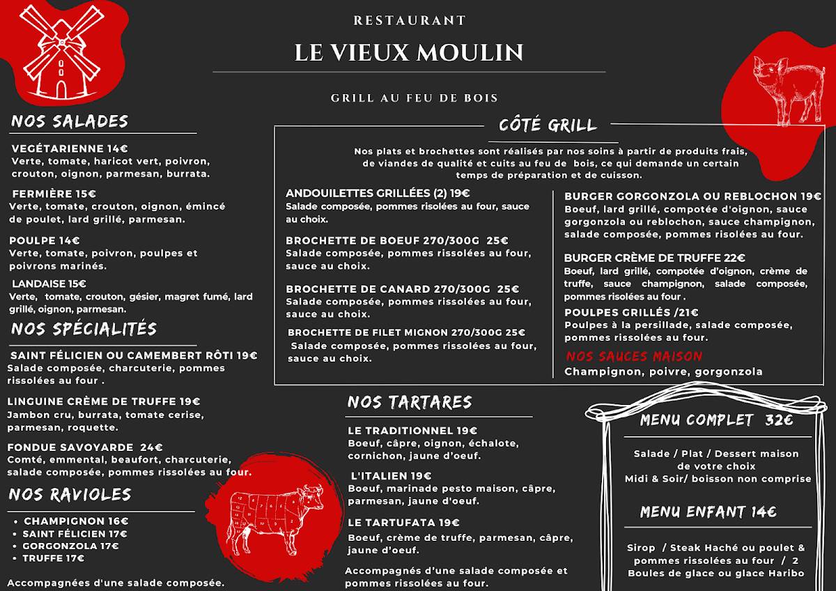 Menu au Le Vieux Moulin restaurant, Allevard, 6 Rue du Grand Pont