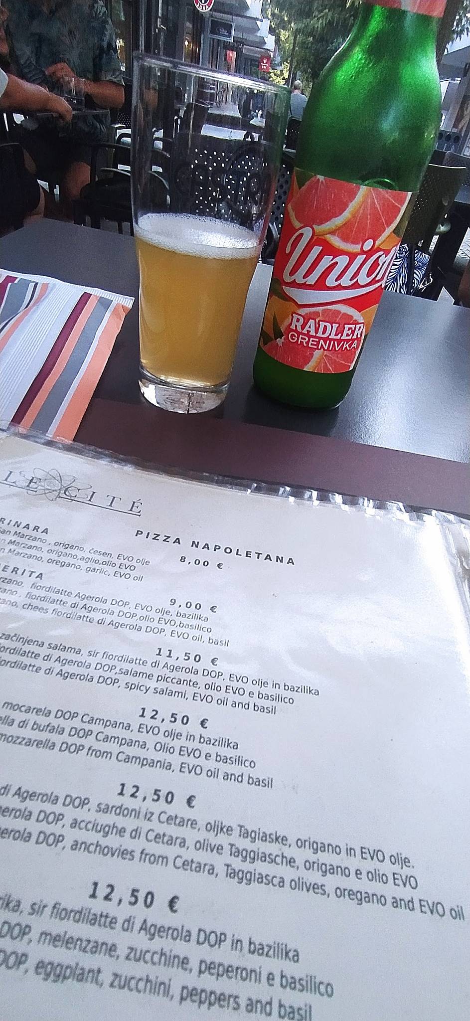 Menu at Le Cité restaurant, Nova Gorica