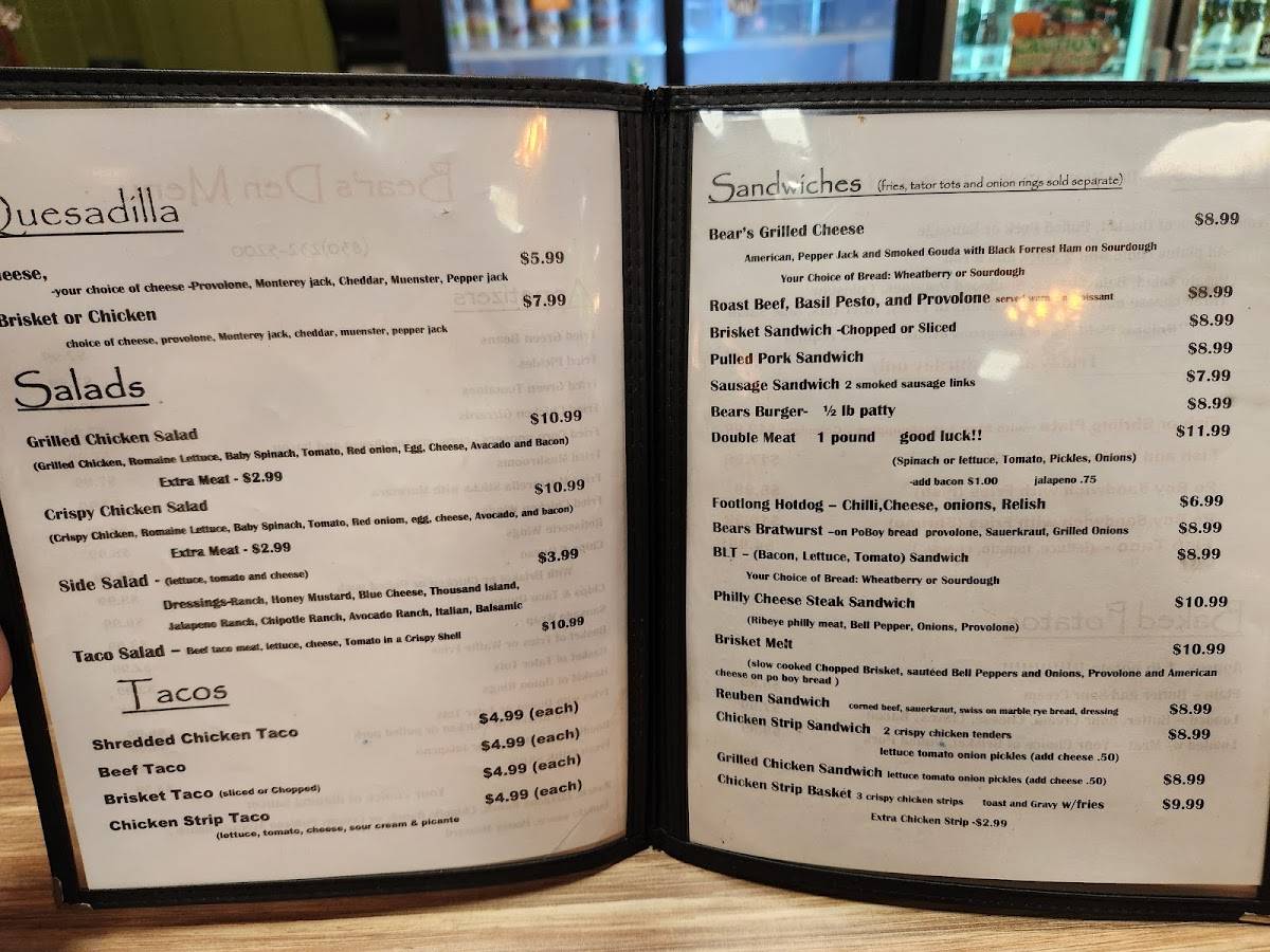 Menu at Bears Den pub & bar, Leakey
