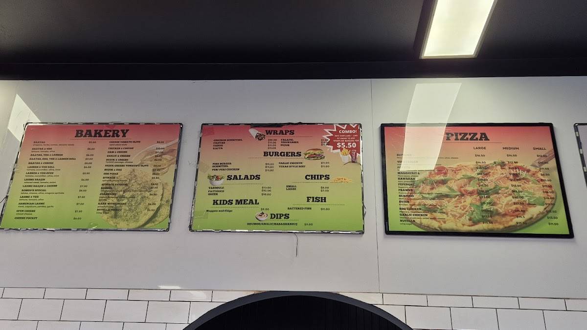 Menu at Lebanese Bakery, Croydon Park