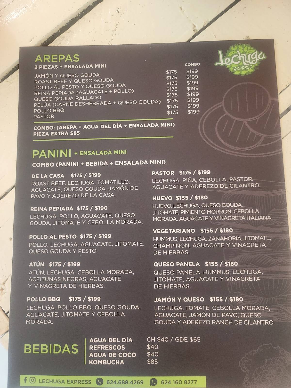 Carta del restaurante Lechuga Express, Cabo San Lucas, Ignacio Zaragoza s/n