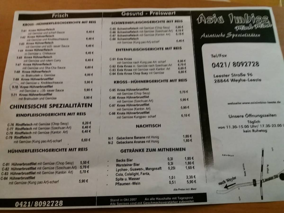 Speisekarte von Asia-Imbiss Minh Minh restaurant, Weyhe