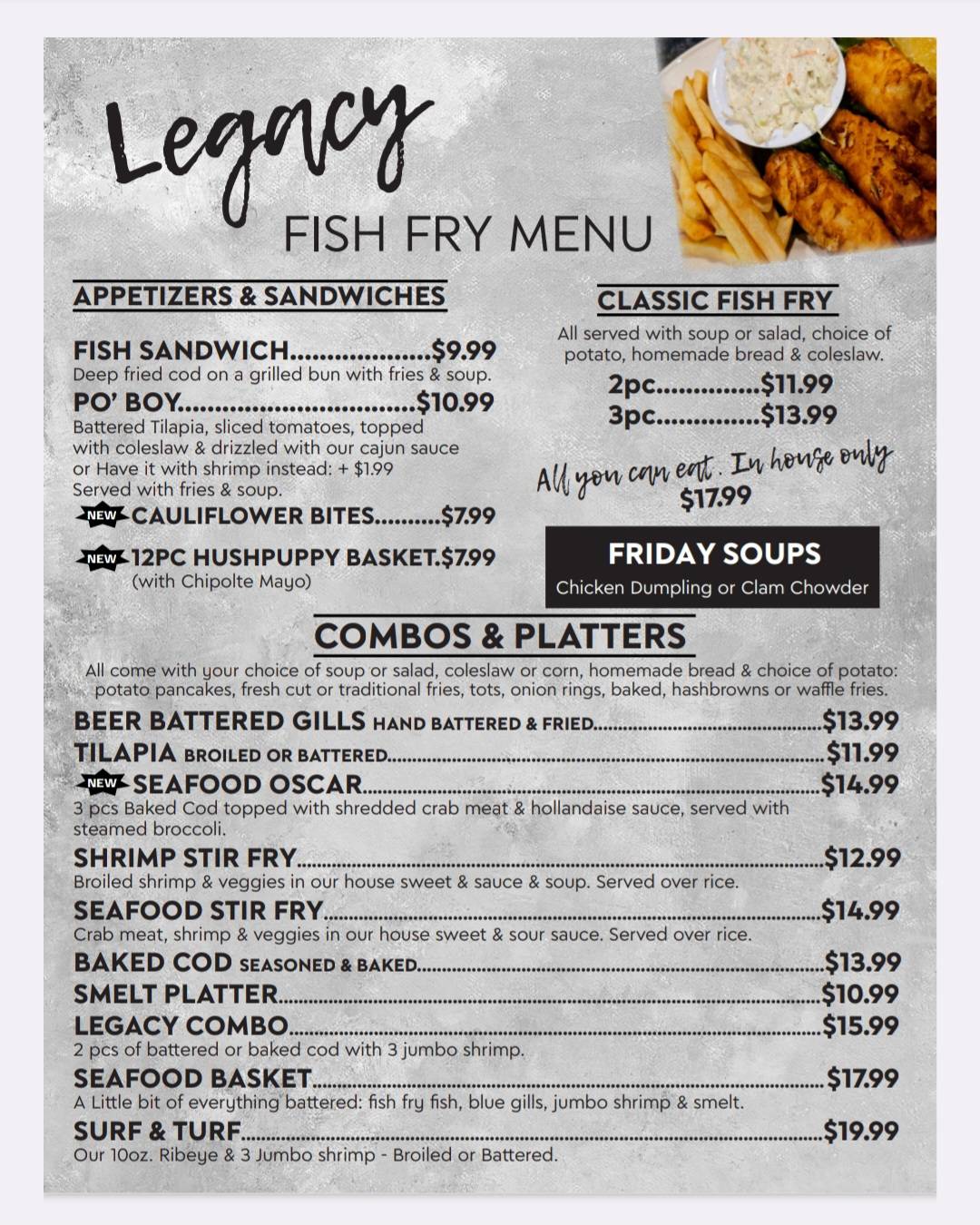 Menu at Legacy Family Restaurant, Stevens Point