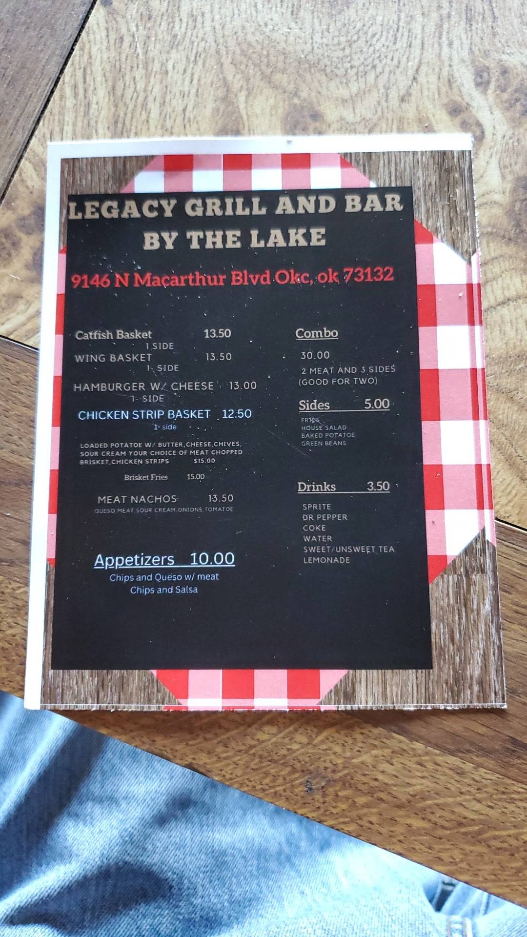 Menu at Legacy Grill and Bar by The Lake, Oklahoma City