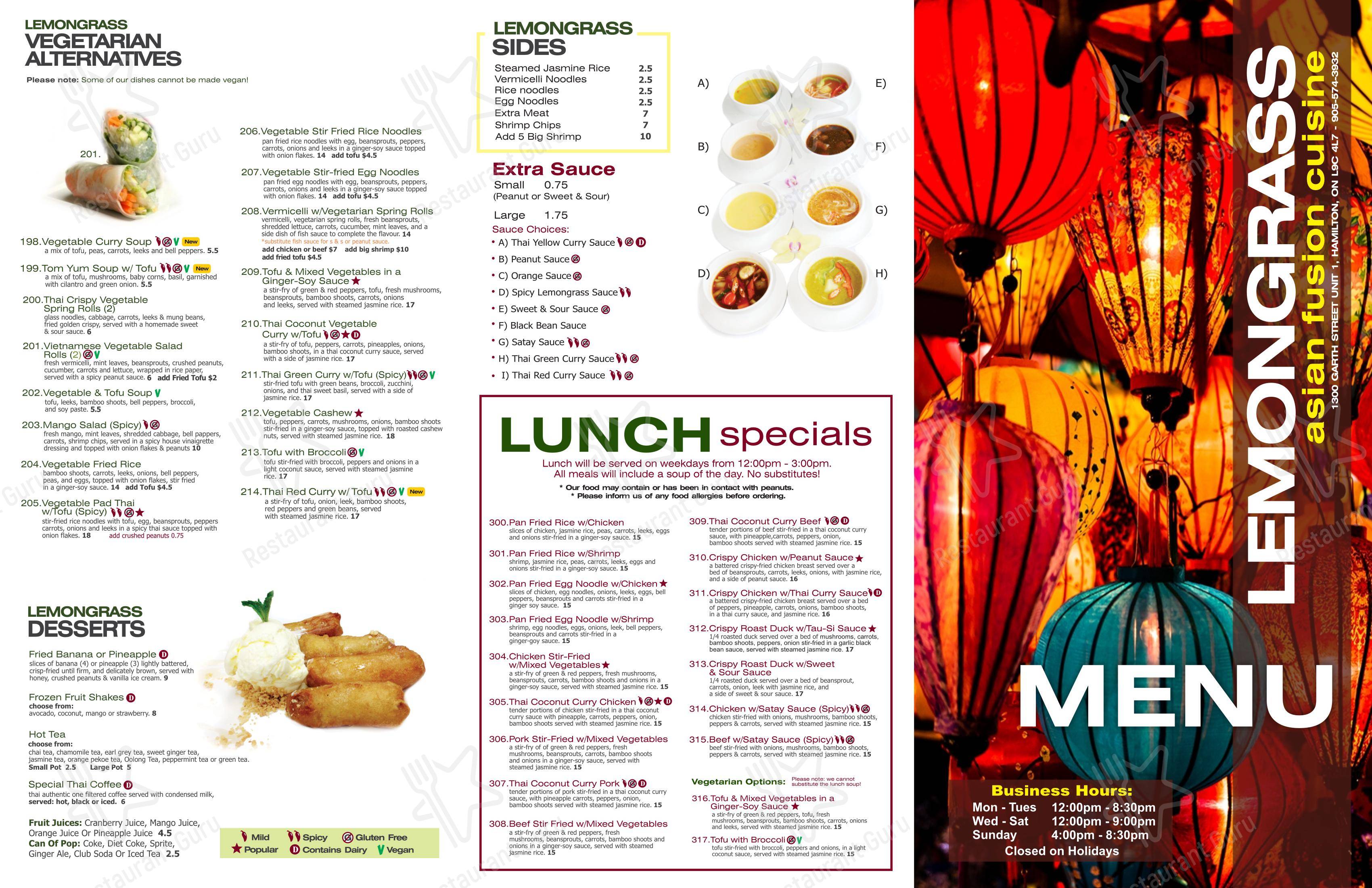 Menu at Lemongrass Restaurant, Hamilton