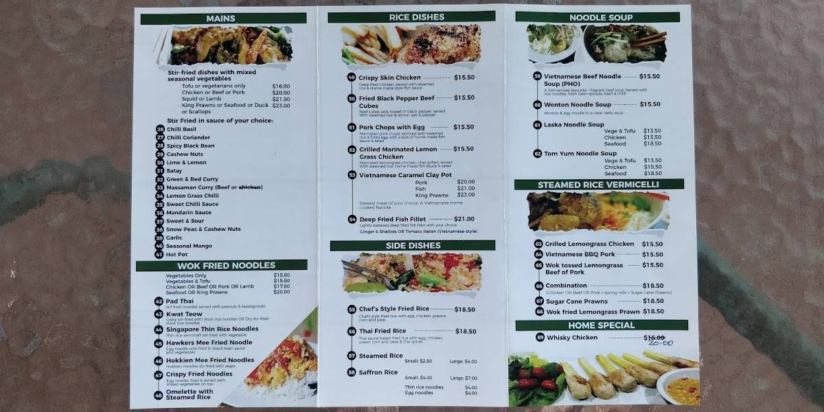 Menu at Lemongrass Thai & Vietnamese Cuisine restaurant, Kalgoorlie