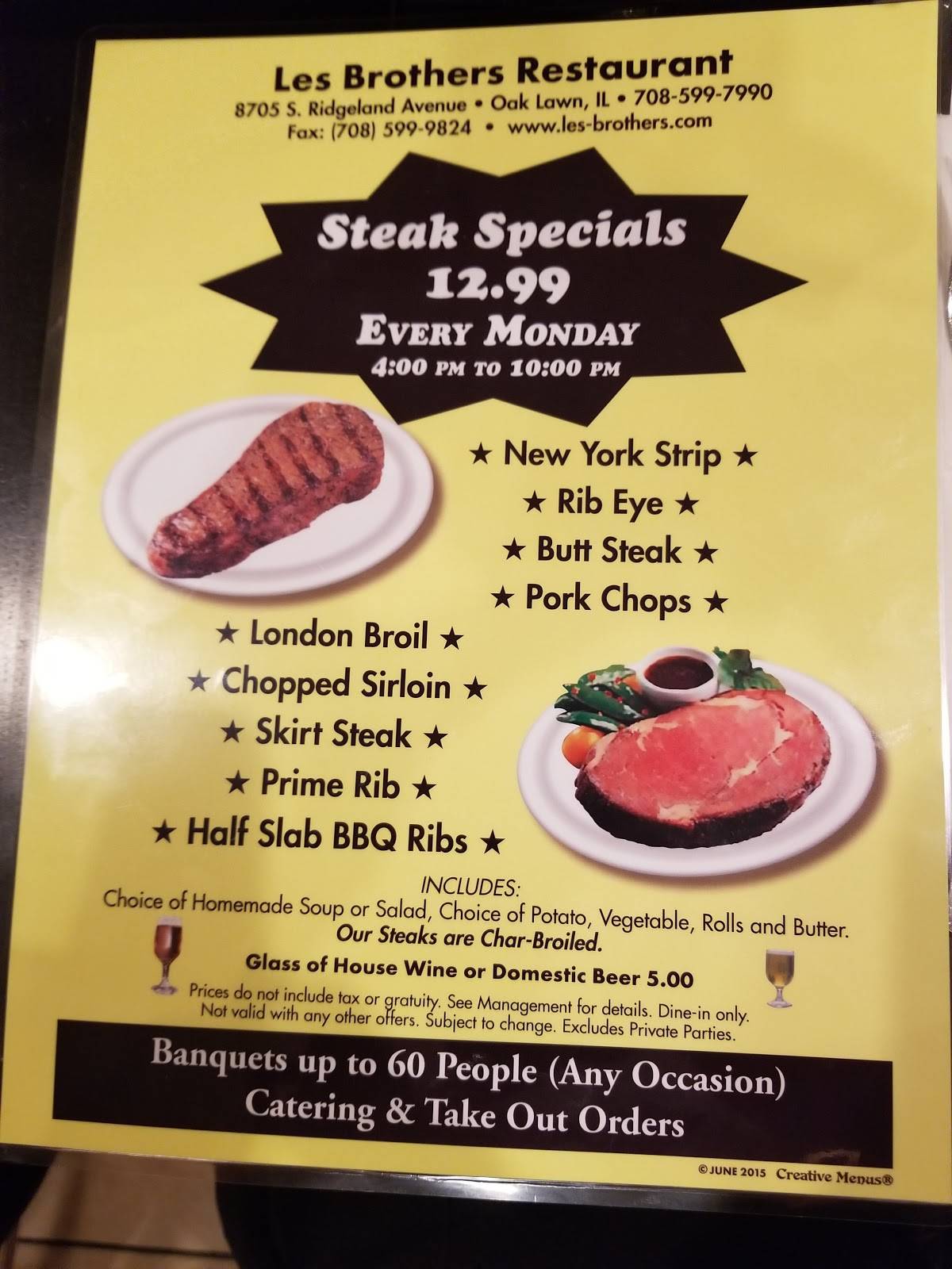 Menu at Les Brothers Restaurant, Oak Lawn, S Ridgeland Ave