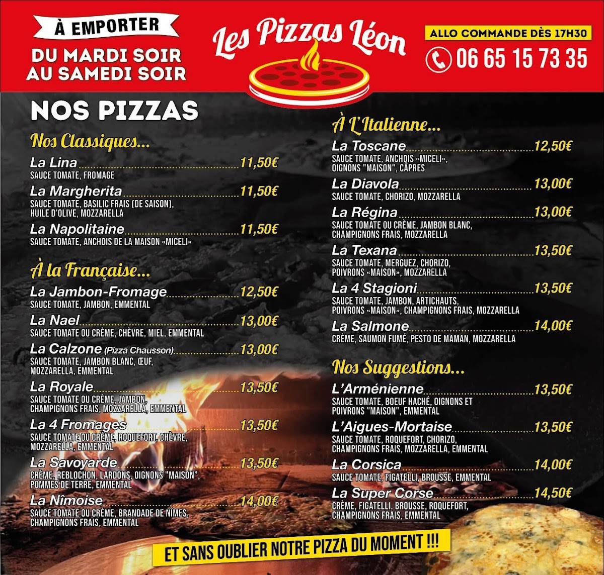 Menu au Les Pizzas Léon restaurant, Aigues-Mortes