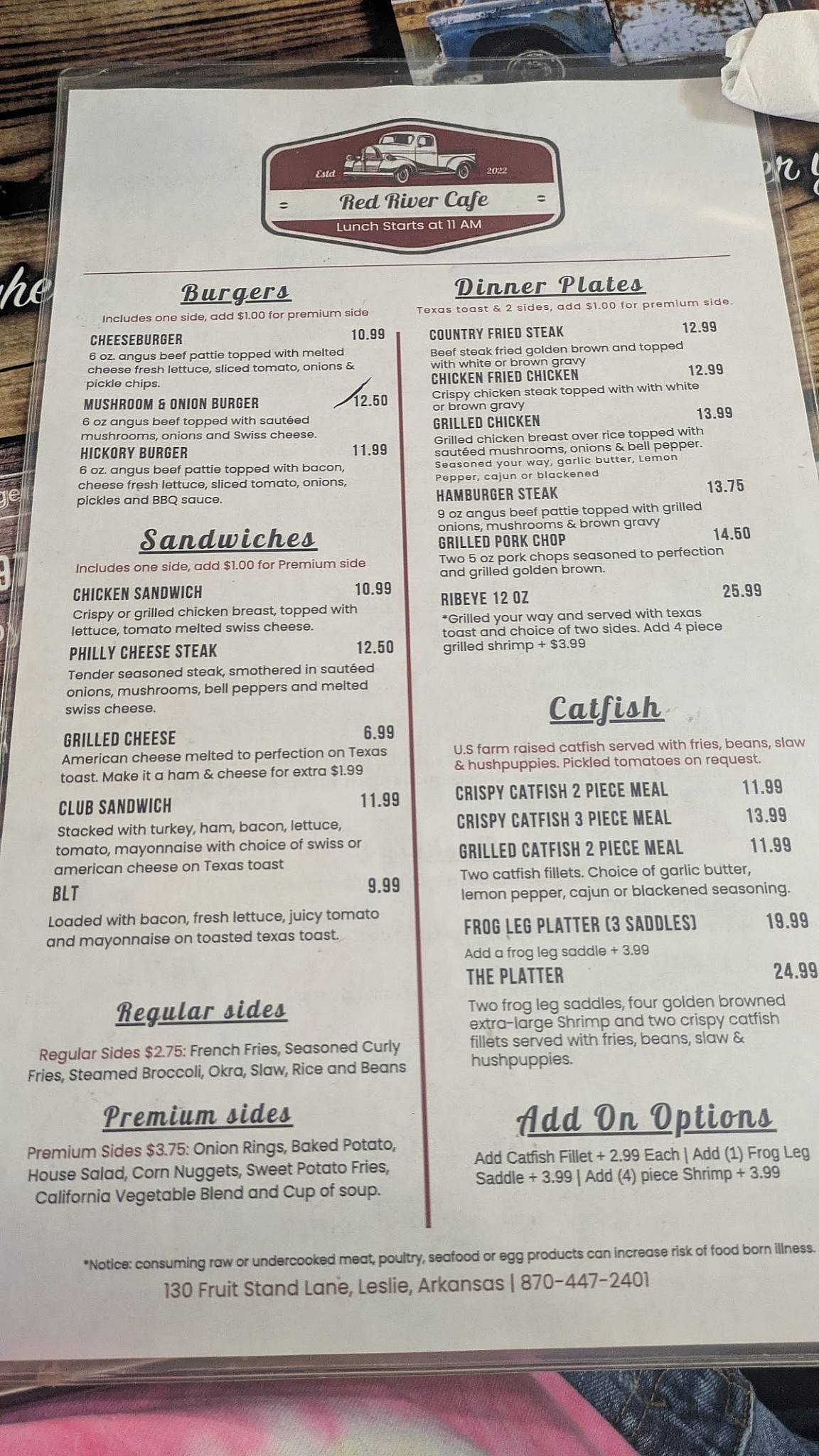Menu at Red River Cafe, Leslie