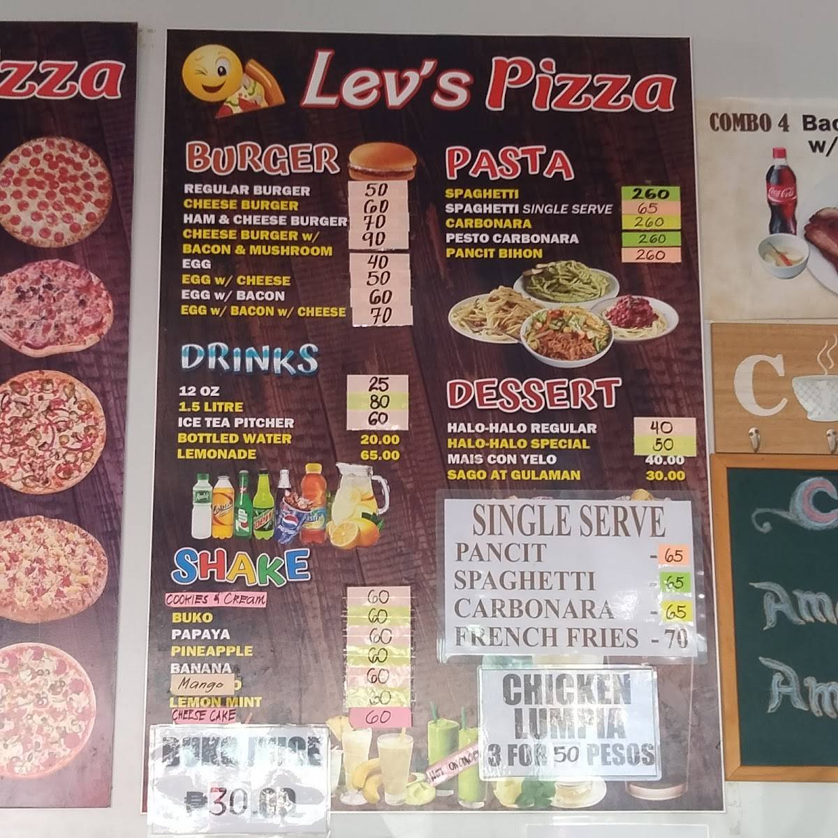 Menu at Lev's Pizza restaurant, Puerto Princesa, PPRP+947