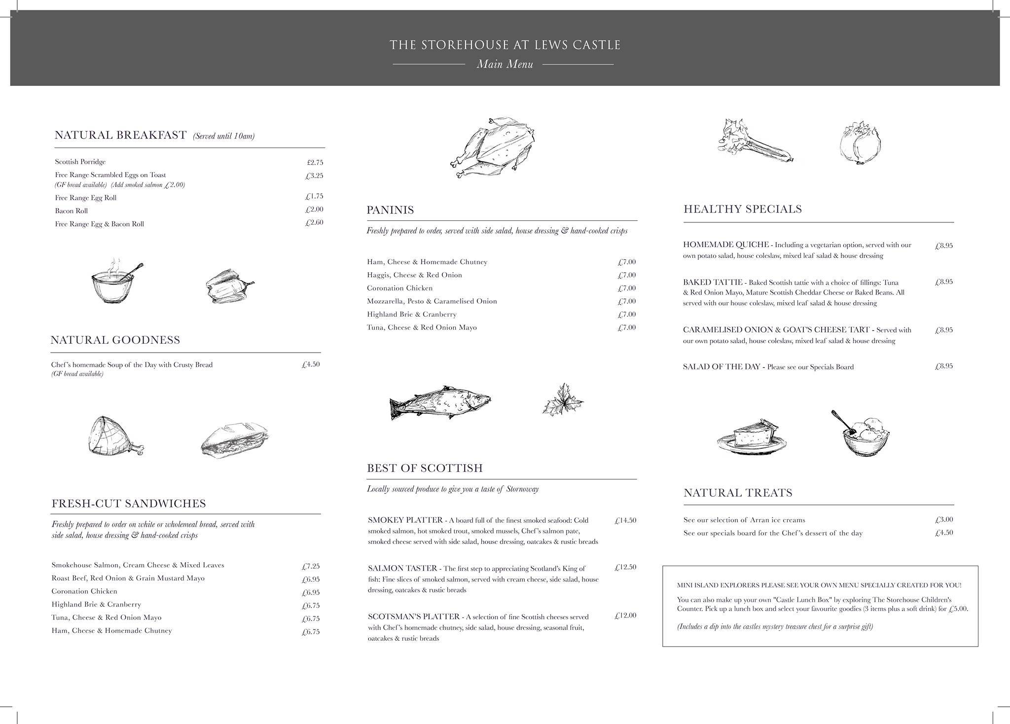 Menu at Lews Castle restaurant, Stornoway
