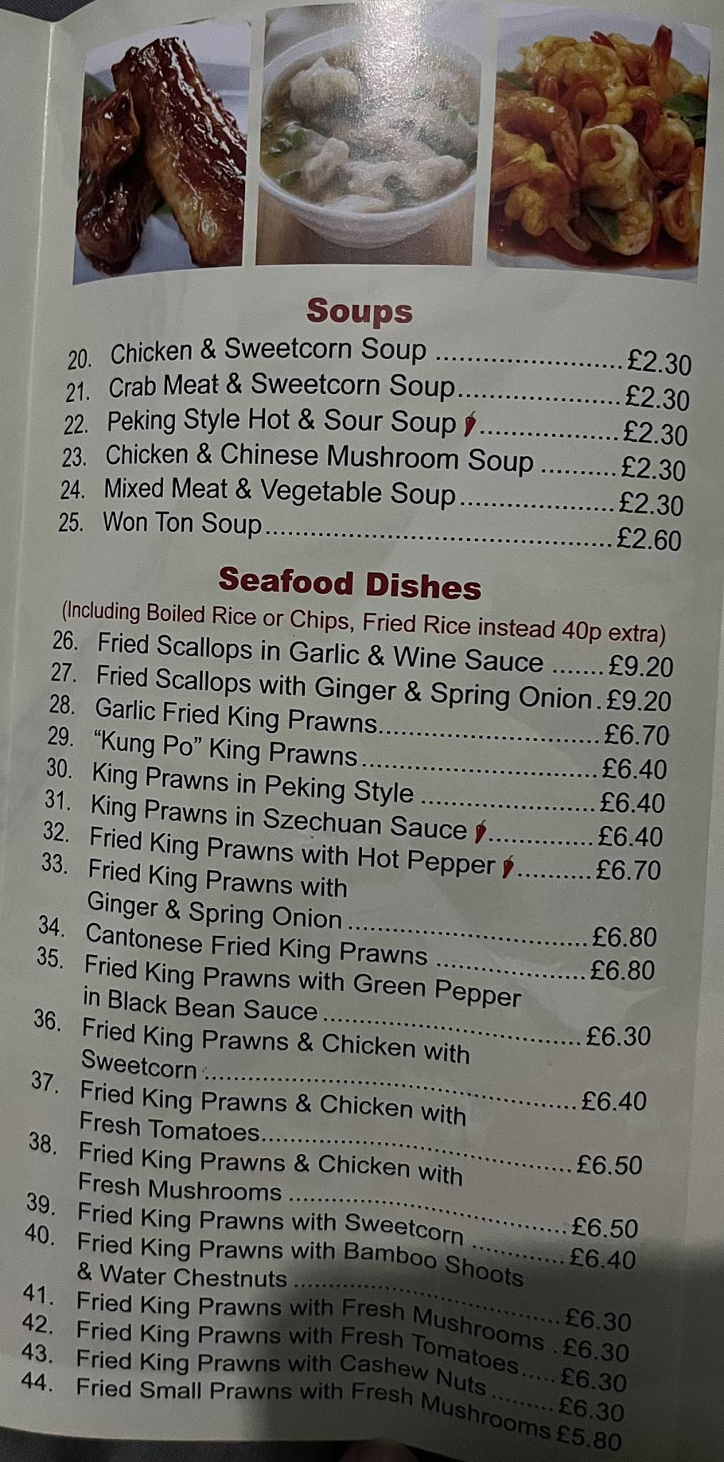 Menu at Li Wah restaurant, Billingham