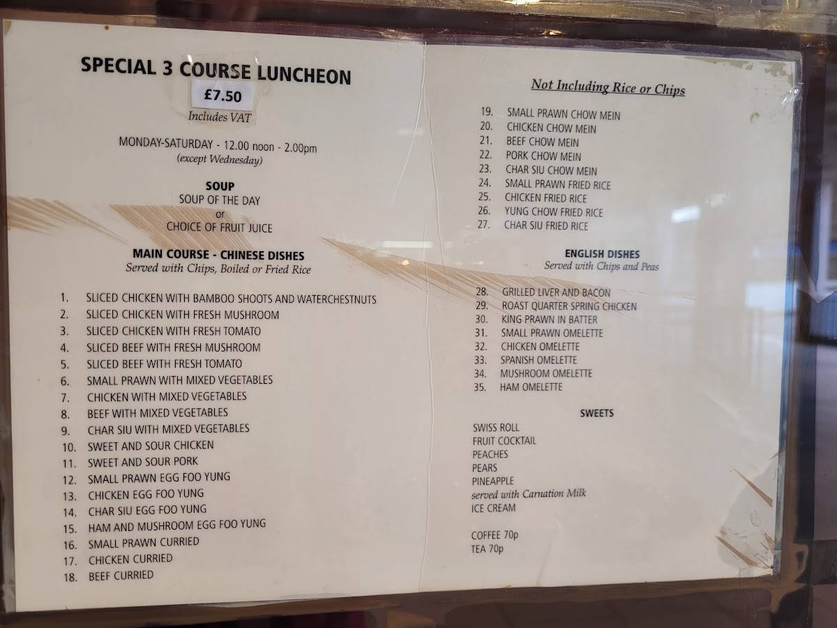 Menu at Li Wah restaurant, Billingham