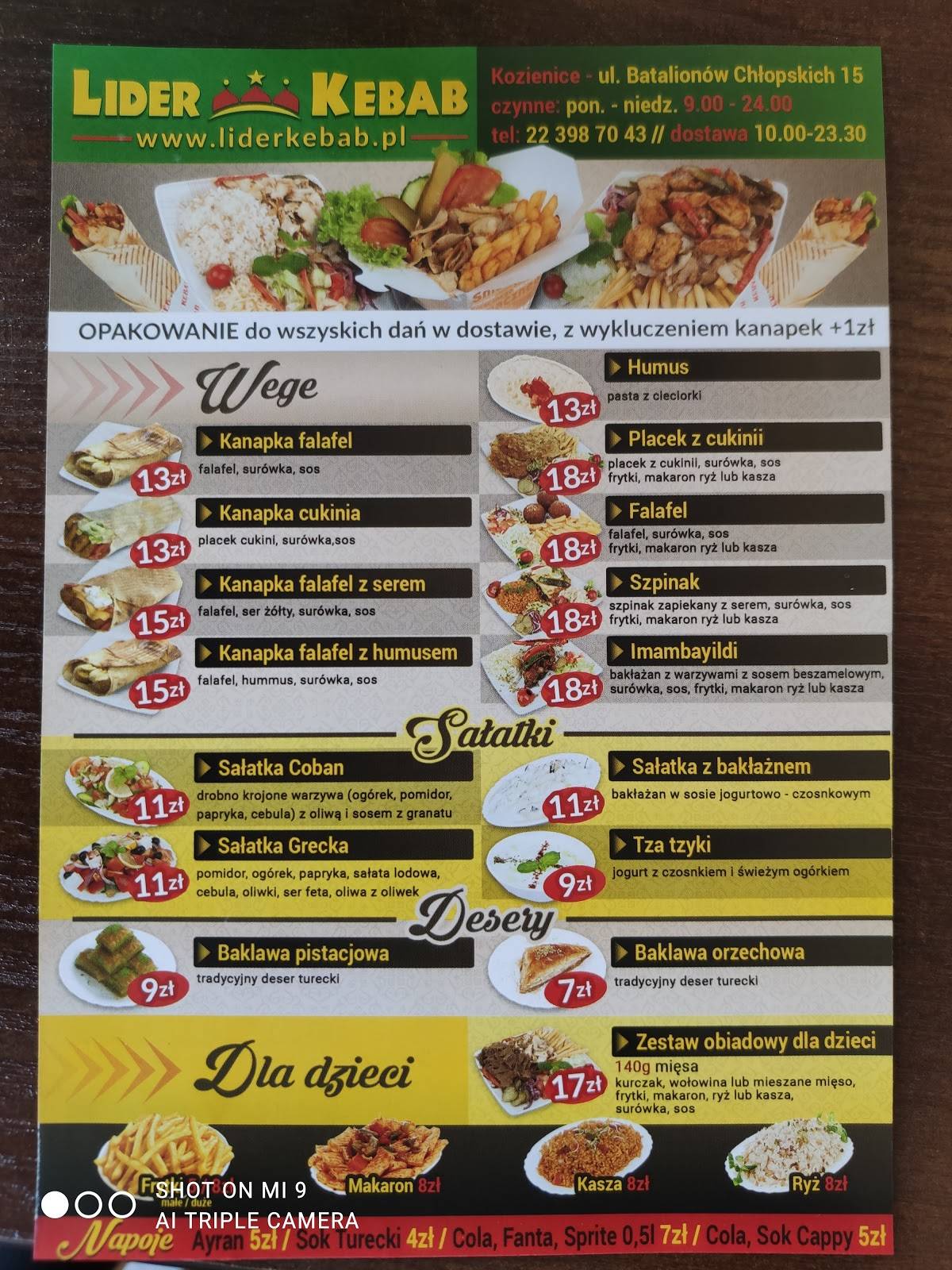 Menu at Lider Kebab Kozienice, Kozienice