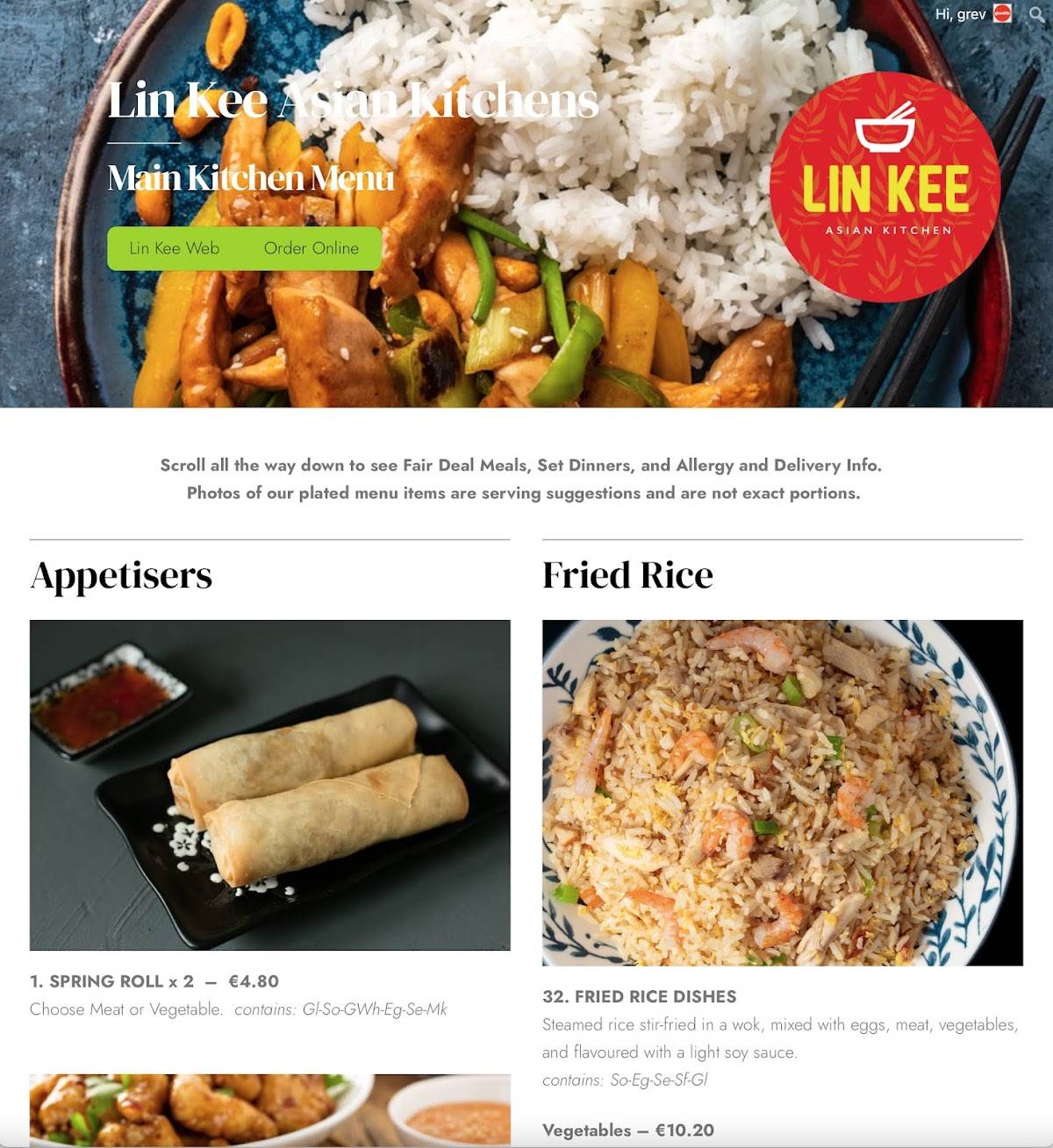 Menu at Lin Kee fast food, Swords, 56 North St