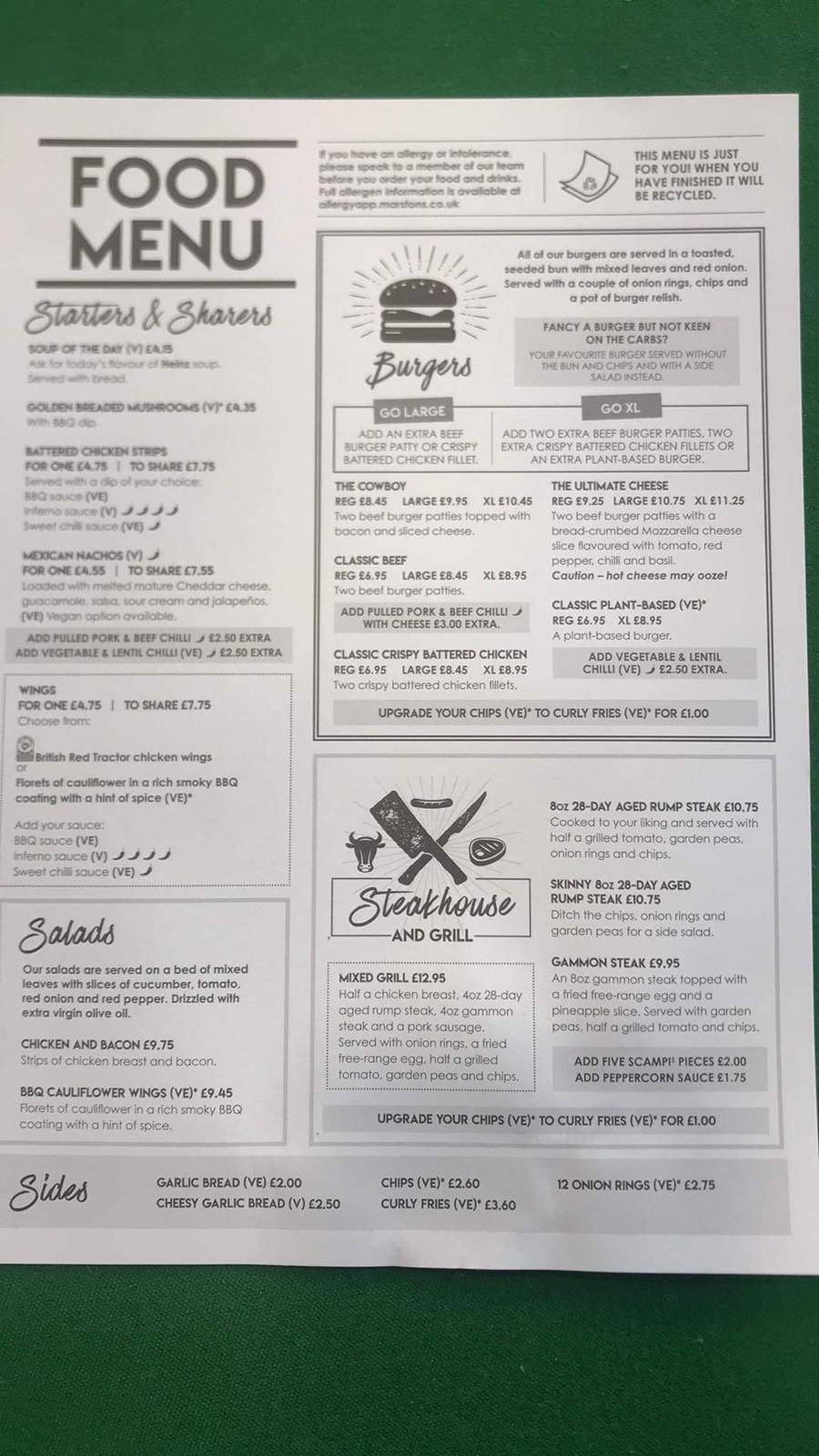 Menu at Lintot pub & bar, Horsham