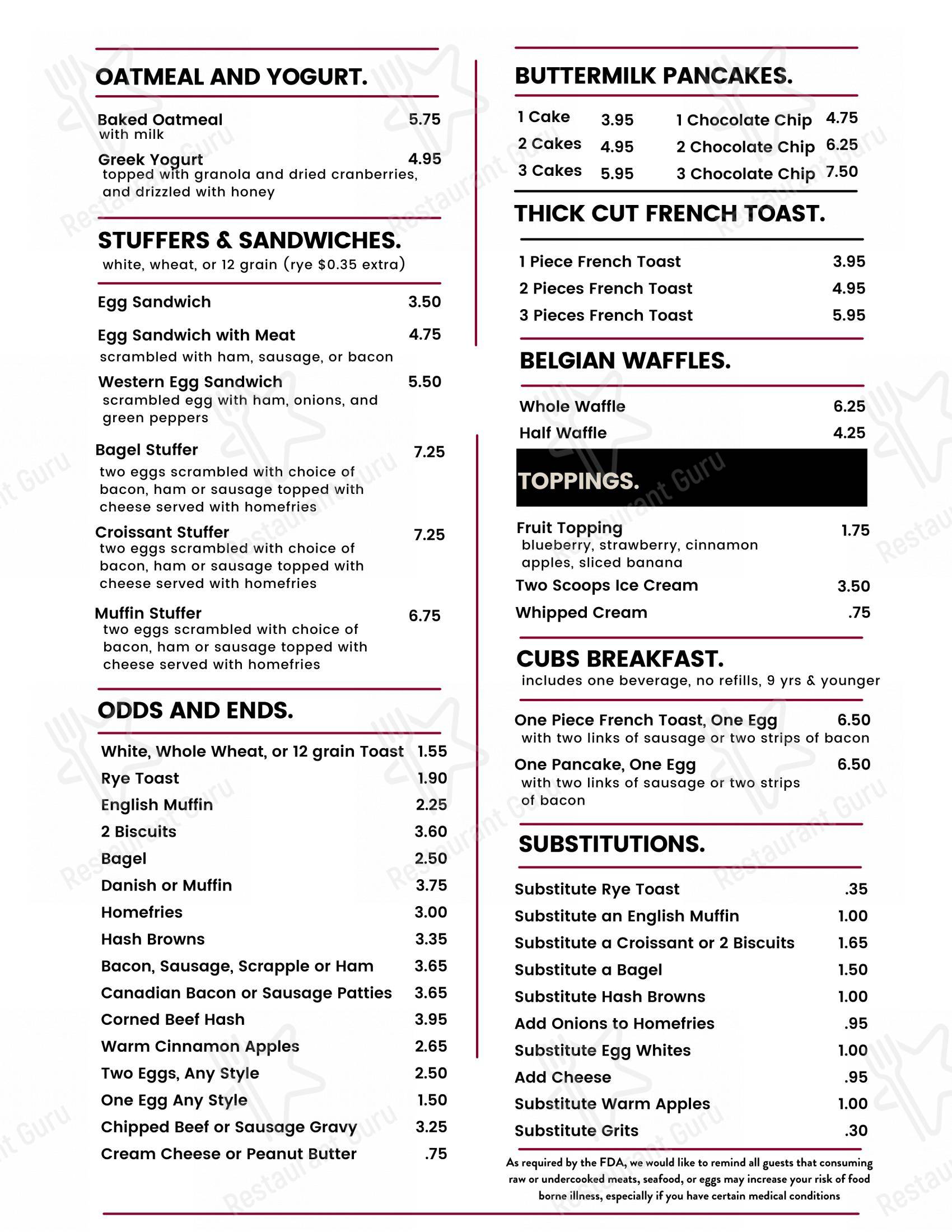 Menu at Lion's Pride Restaurant, Red Lion