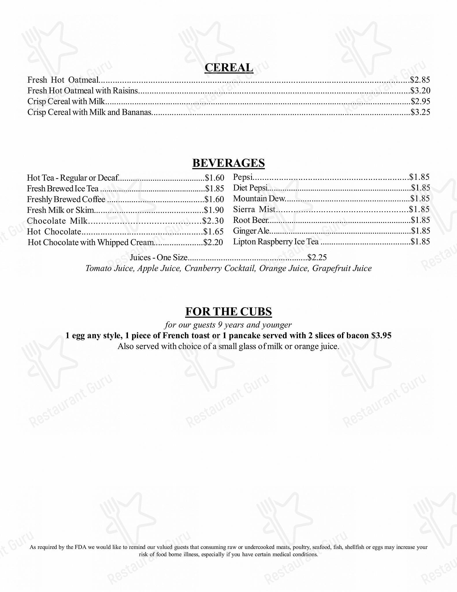 Menu at Lion's Pride Restaurant, Red Lion