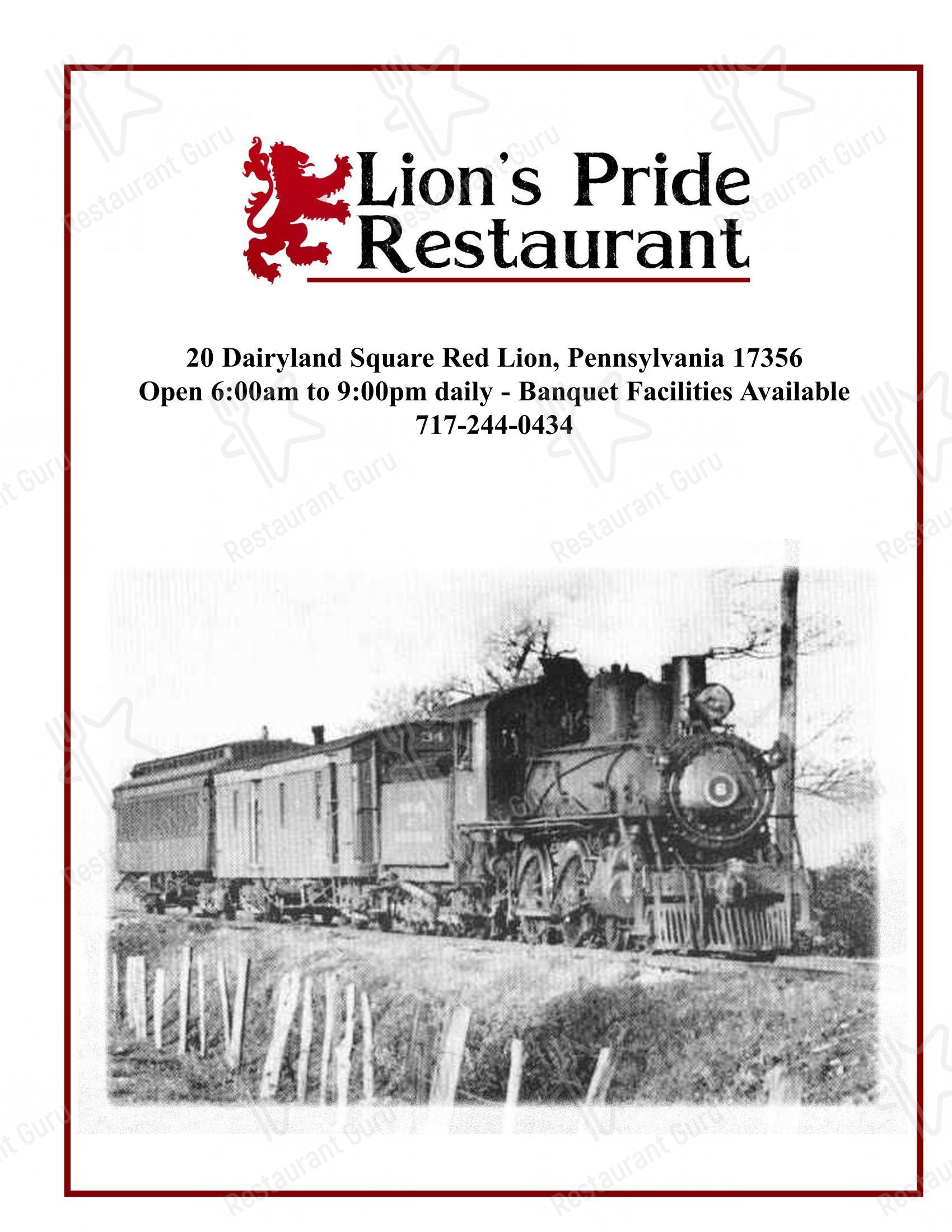 Menu at Lion's Pride Restaurant, Red Lion