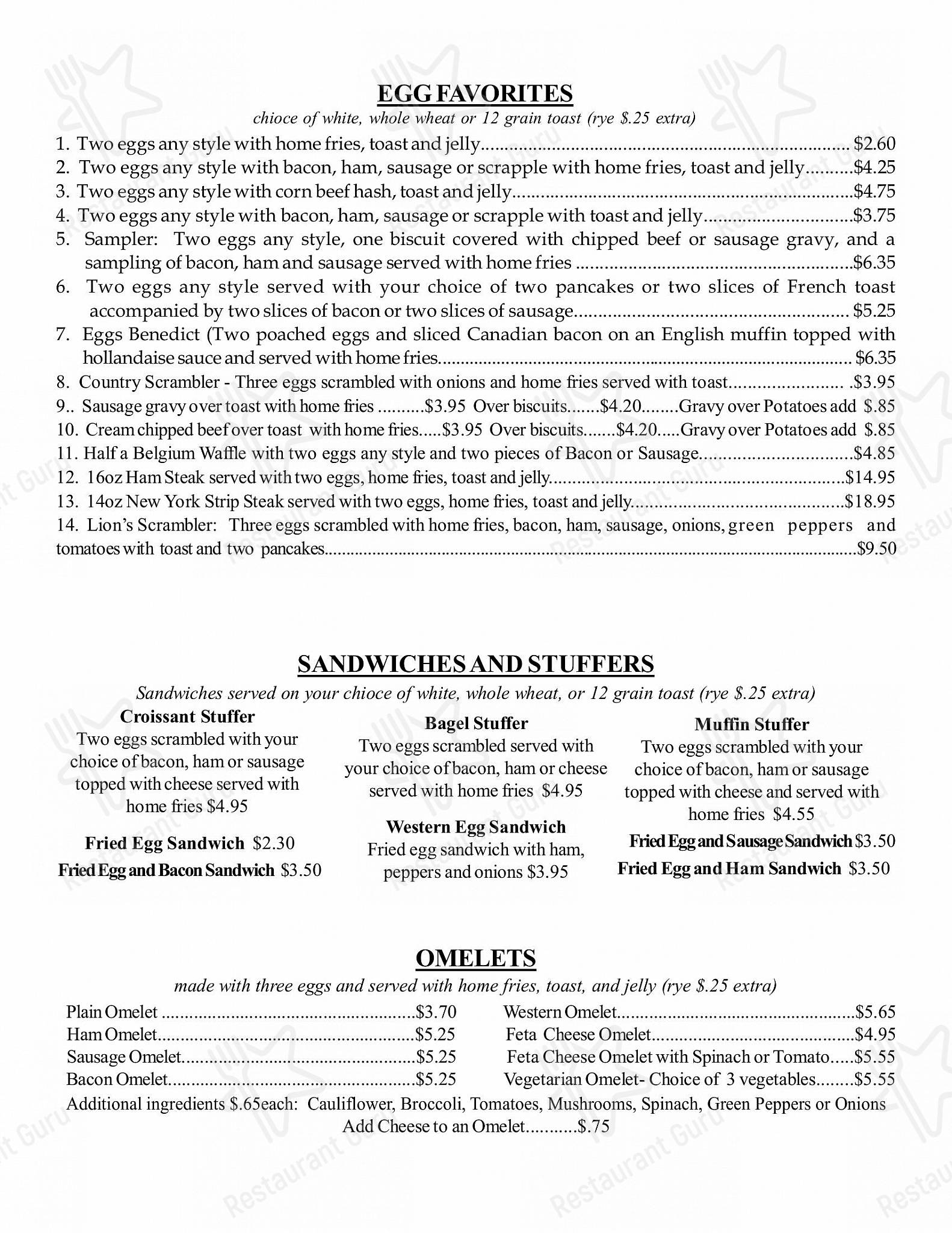 Menu at Lion's Pride Restaurant, Red Lion