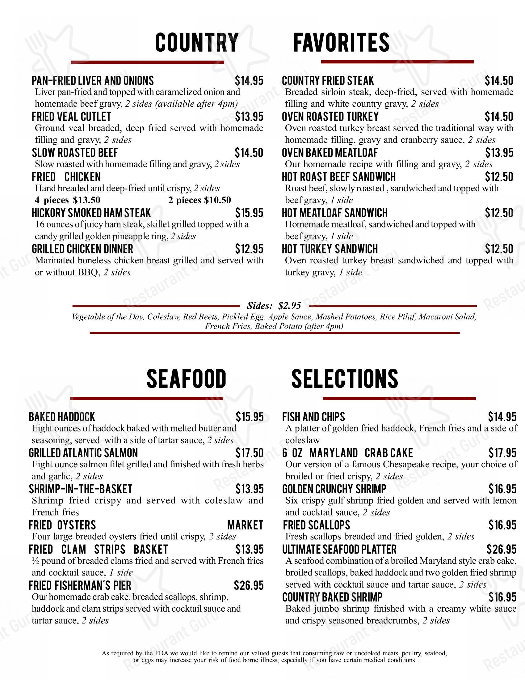 Menu at Lion's Pride Restaurant, Red Lion