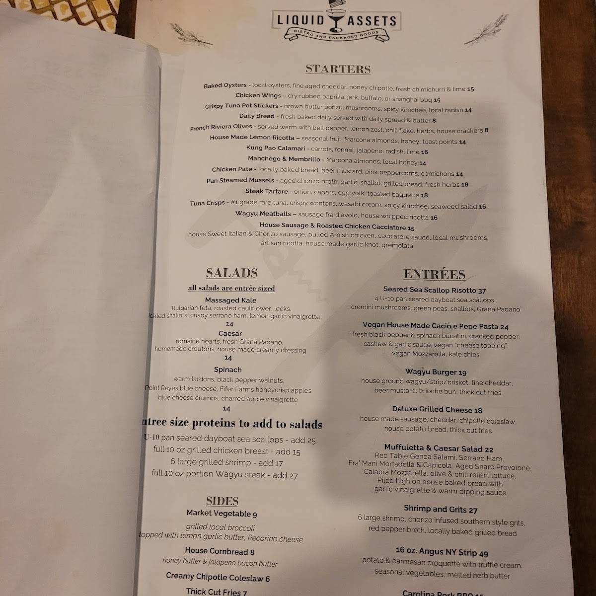 Menu at Liquid Assets restaurant, Ocean City, Coastal Hwy