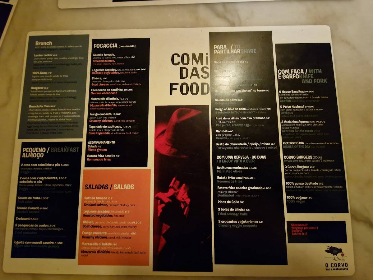 Menu em Cafe O Corvo, Lisboa, Largo do Trigueiro 15a-15b