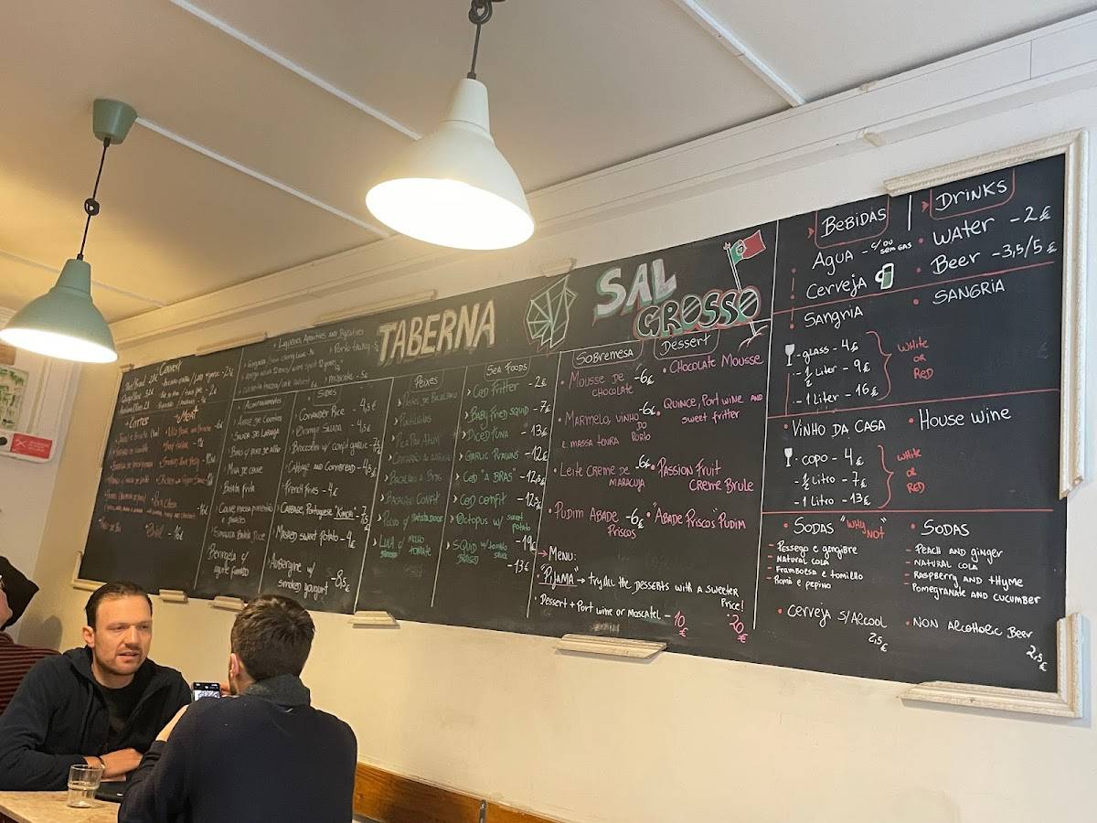 Menu at Taberna Sal Grosso restaurant, Lisbon