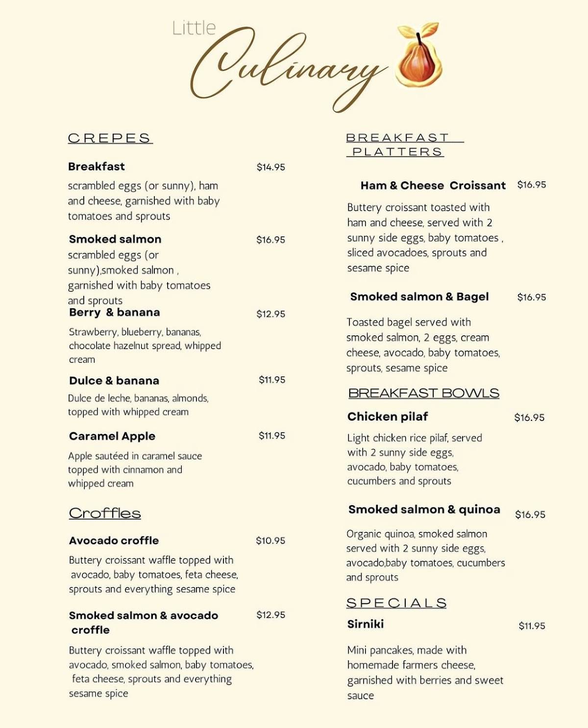 Menu at Little Culinary cafe, North Miami