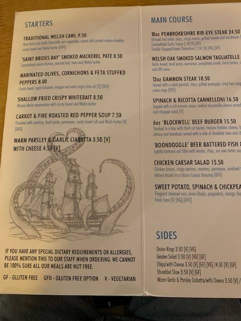 Menu at The Castle pub & bar, Little Haven, 1 Grove Pl