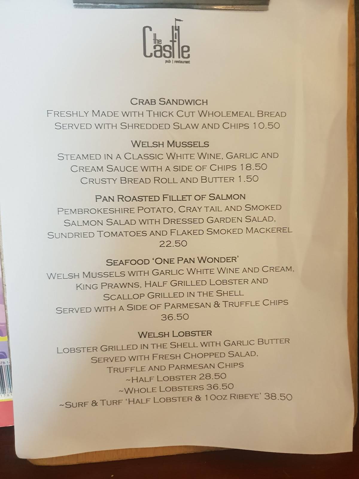 Menu at The Castle pub & bar, Little Haven, 1 Grove Pl